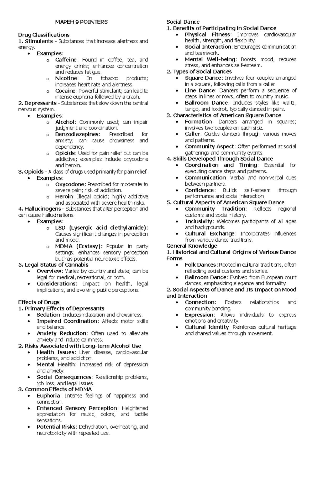 Mapeh 9 Pointers - Grade 8 Physical Education and health for the Second ...