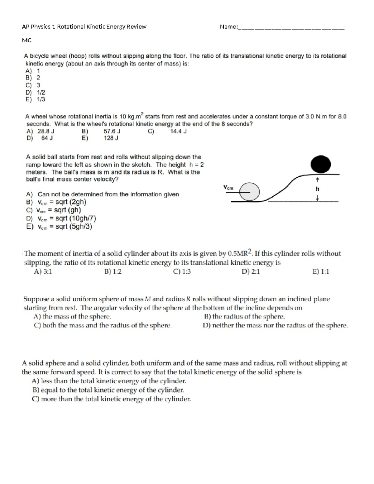 AP1 Rotation KE Review - AP Physics 1 Rotational Kinetic Energy Review ...