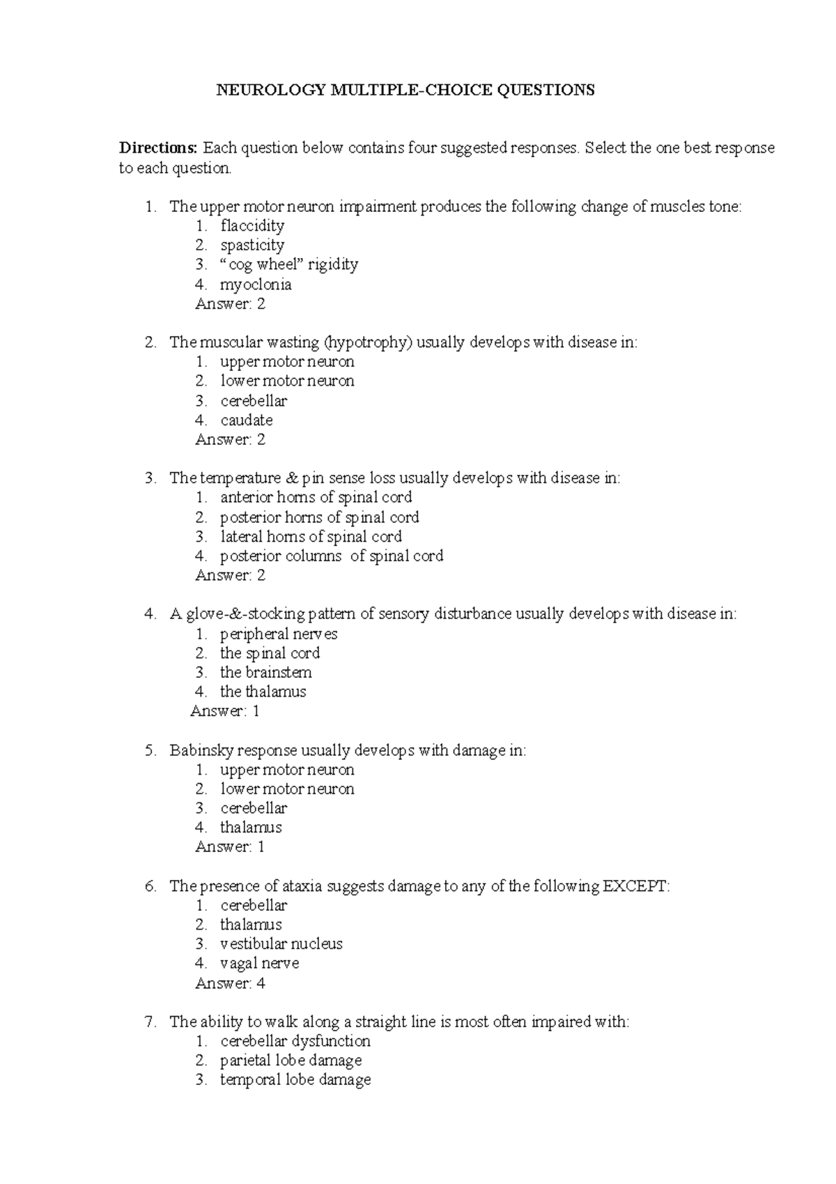 MCQ general neurology 2013 - NEUROLOGY MULTIPLE-CHOICE QUESTIONS ...