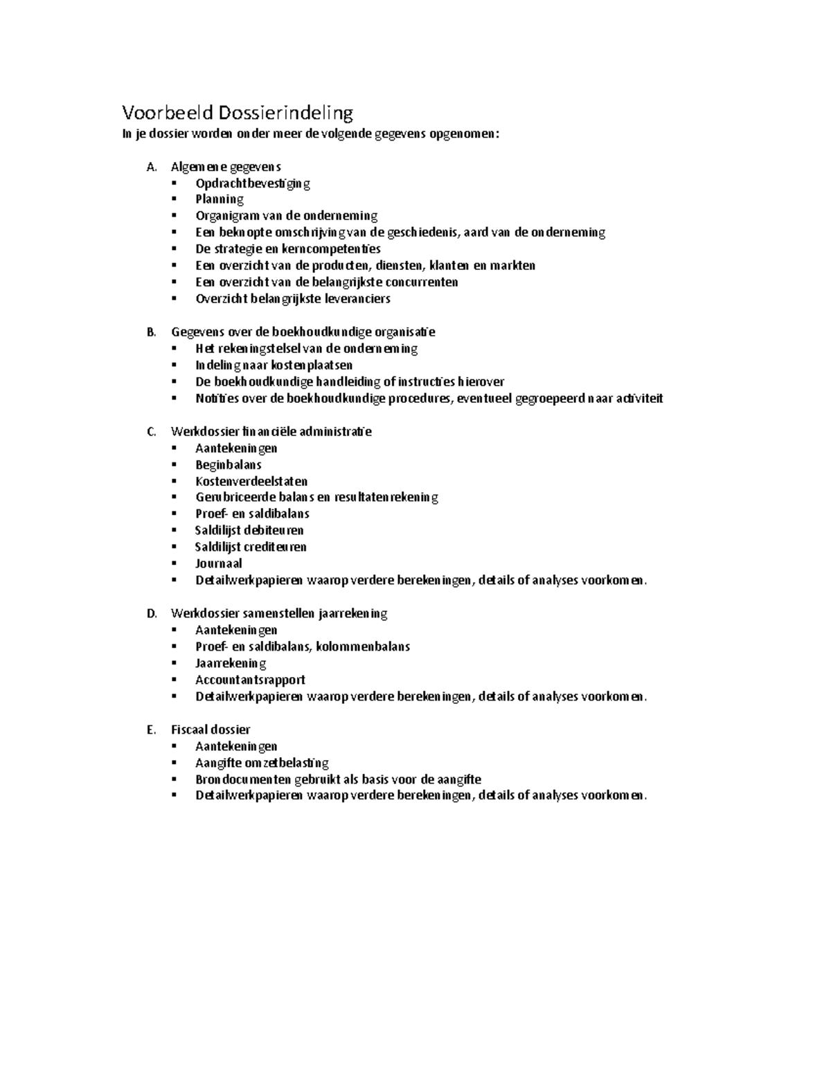 Voorbeelddossier indeling - Voorbeeld Dossierindeling In je dossier ...
