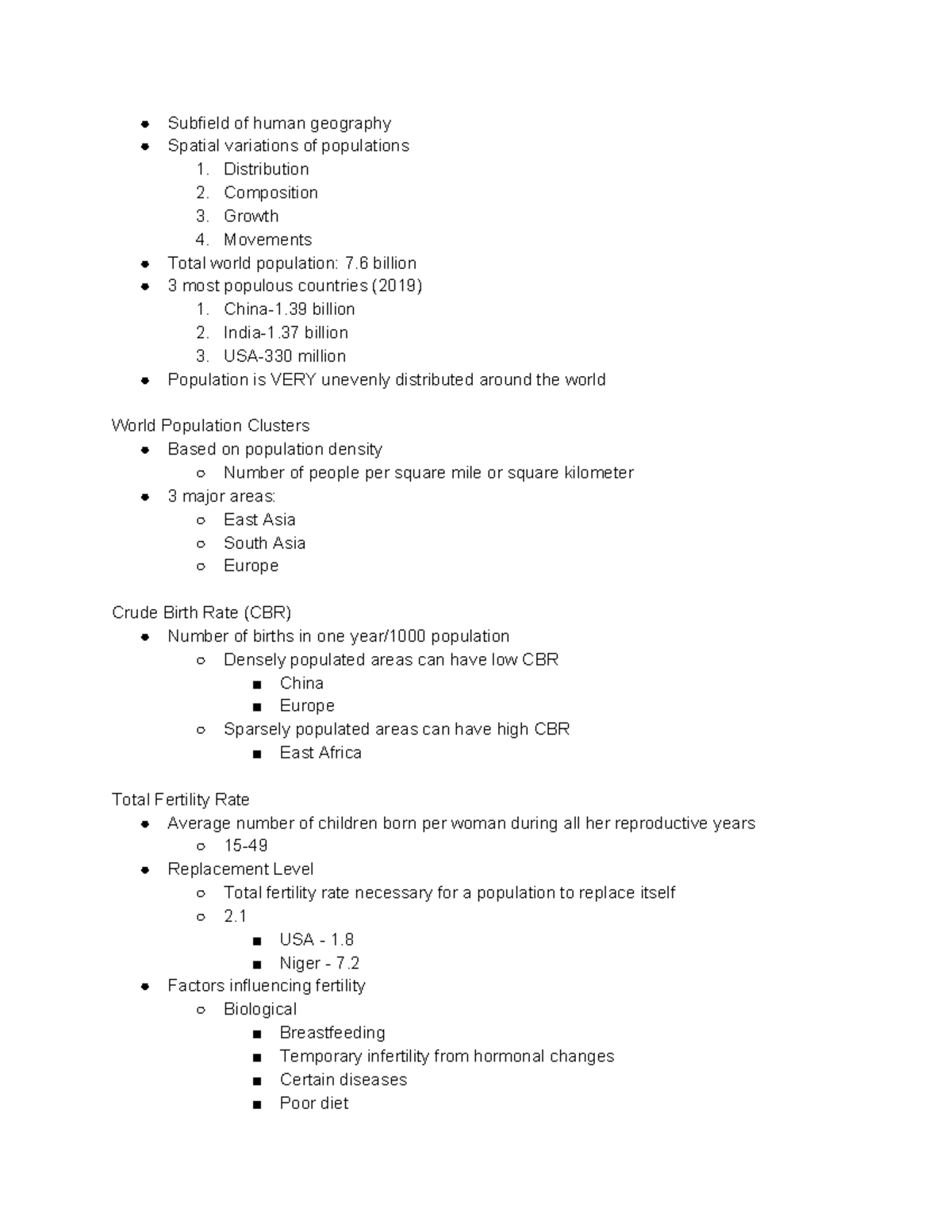 Population Geography - Lecture notes 7 - Subfield of human geography ...