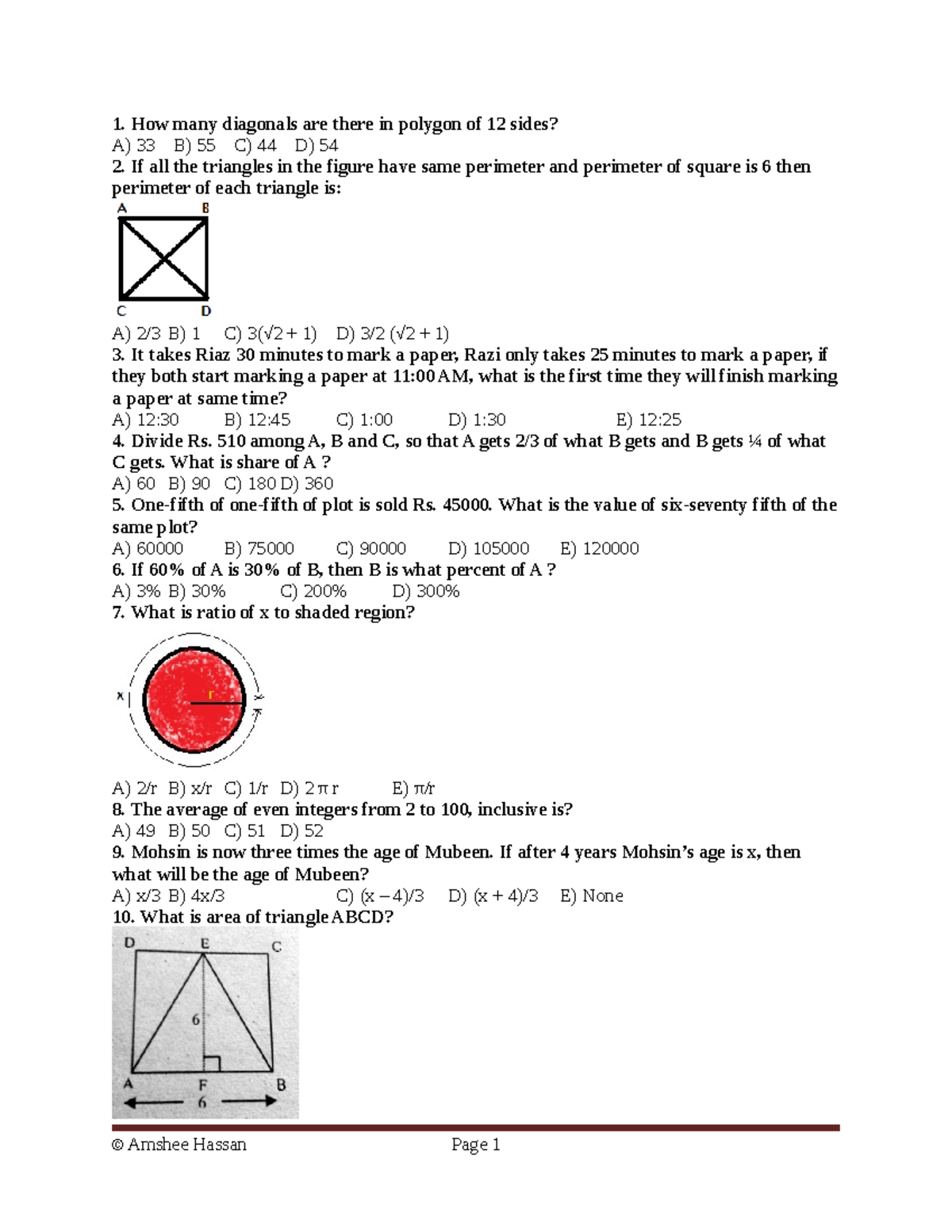 Pucit Entry Test mcqs - 1. How many diagonals are there in polygon of ...