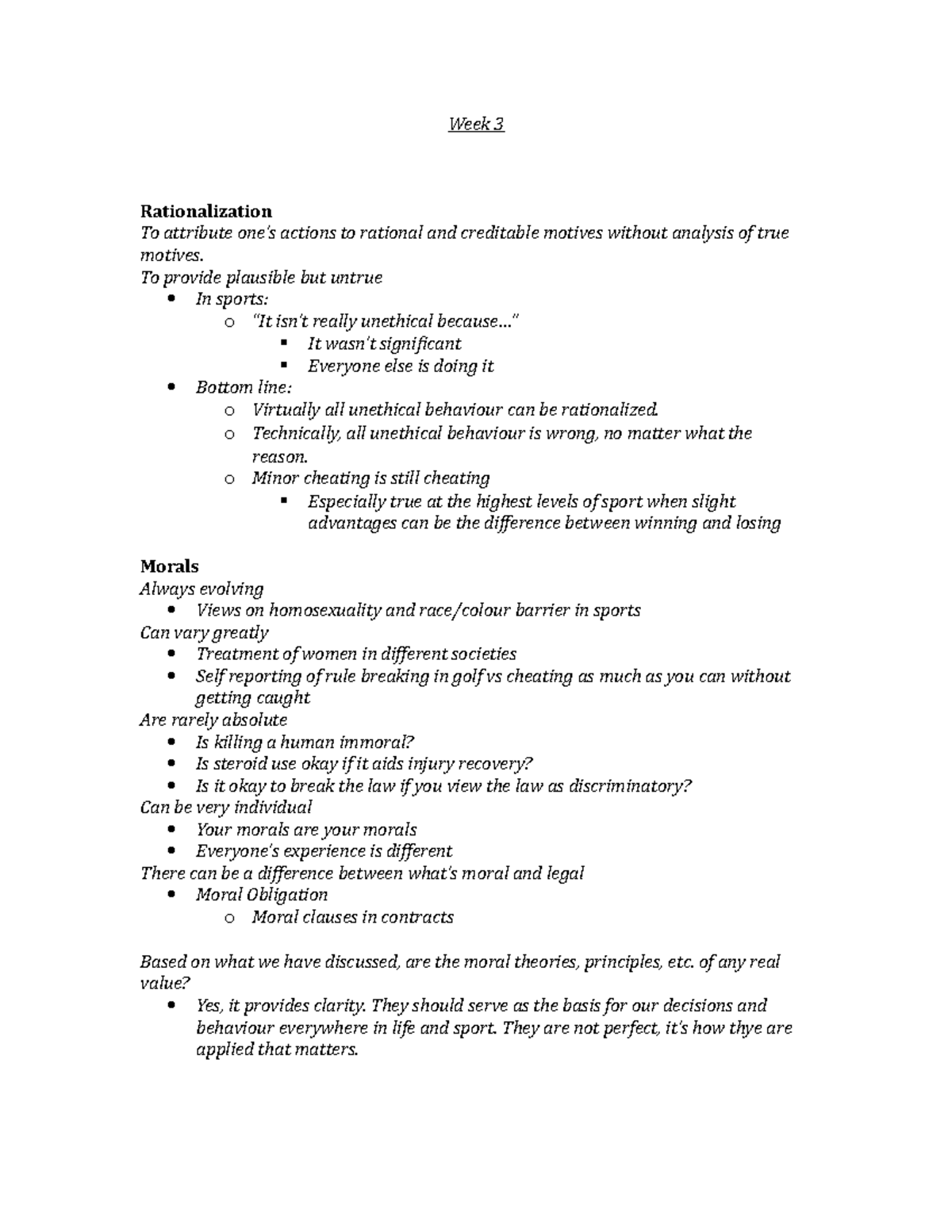 Week 3 - Rationalization and morals - Week 3 Rationalization To ...