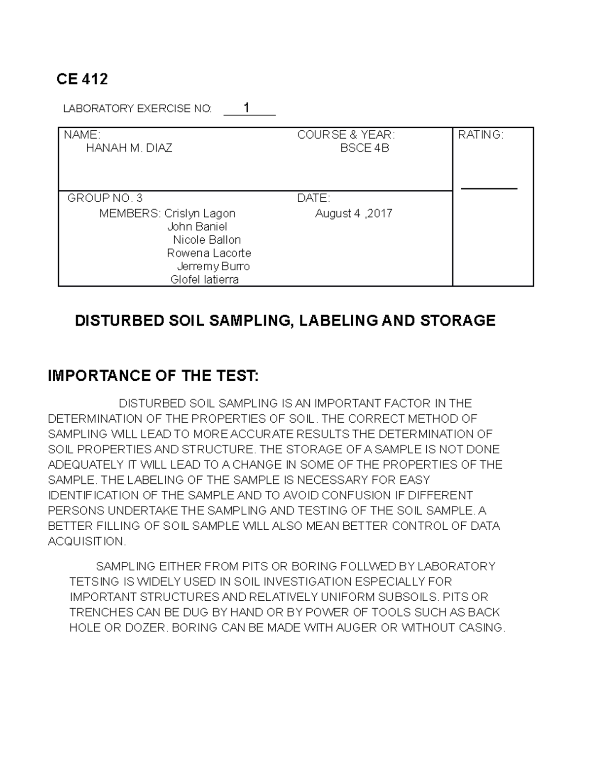 418143308-Soil-Mechanics - CE 412 LABORATORY EXERCISE NO: 1 NAME ...
