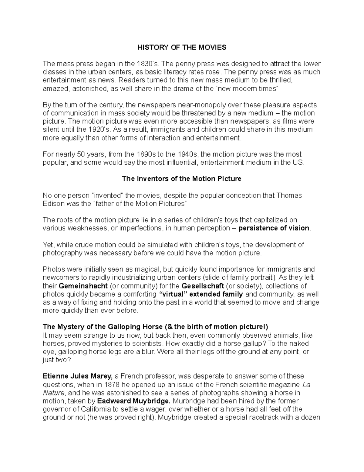 History OF THE Movies - Notes - HISTORY OF THE MOVIES The mass press ...