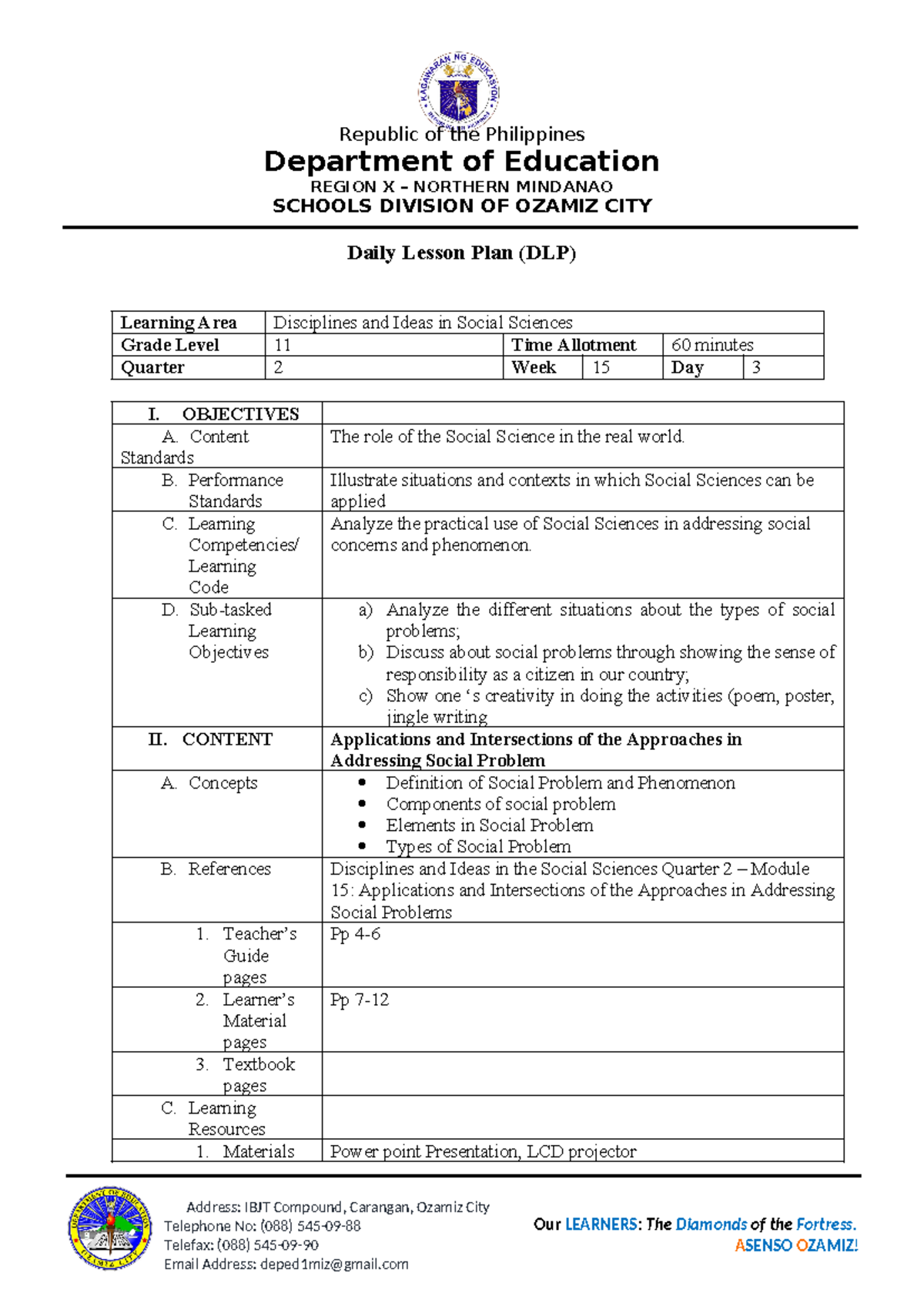 November 13 COT - LESSON PLAN FOR CLASSROOM OBSERVATION 2024 - Our ...
