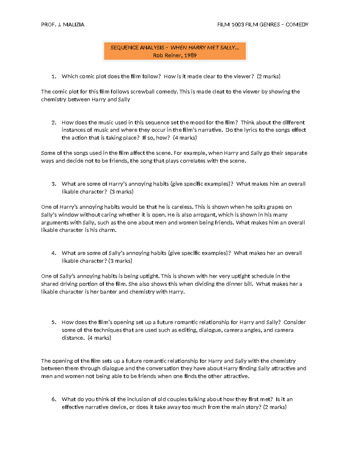 Van Manen Cassie When Harry Met Sally Sequence Analysis - PROF. J ...
