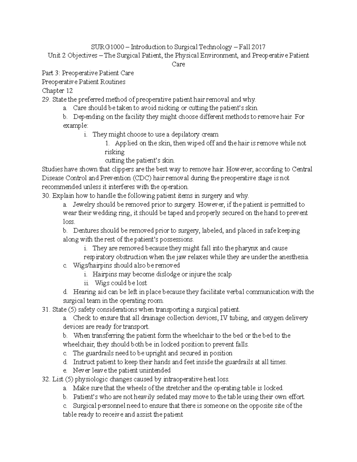 SURG 1000 Unit 2 Objectives 29-34 - SURG1000 – Introduction to Surgical ...