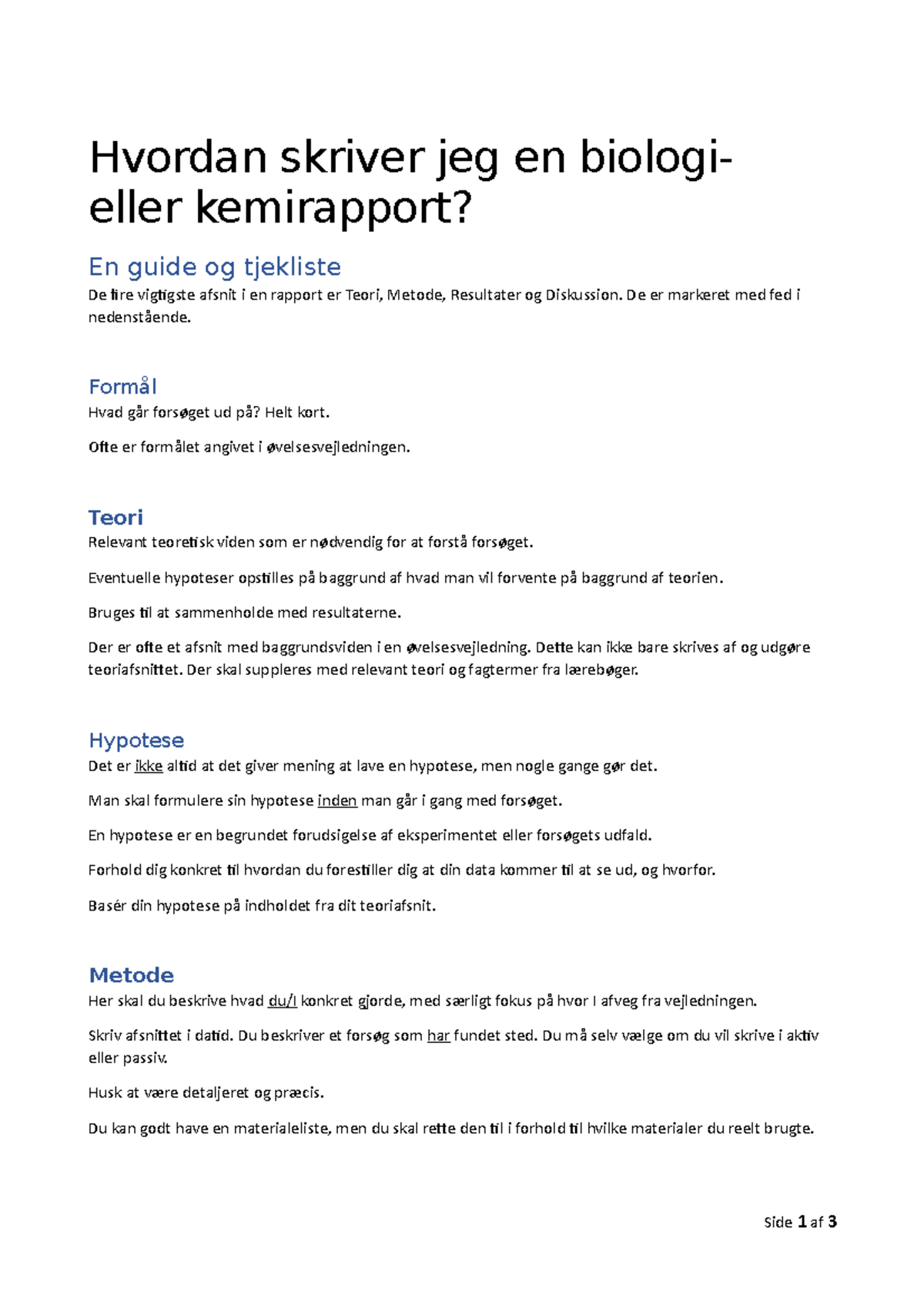 Hvordan skriver jeg en biologi- og kemirapport - guide og tjekliste - Hvordan skriver jeg en ...