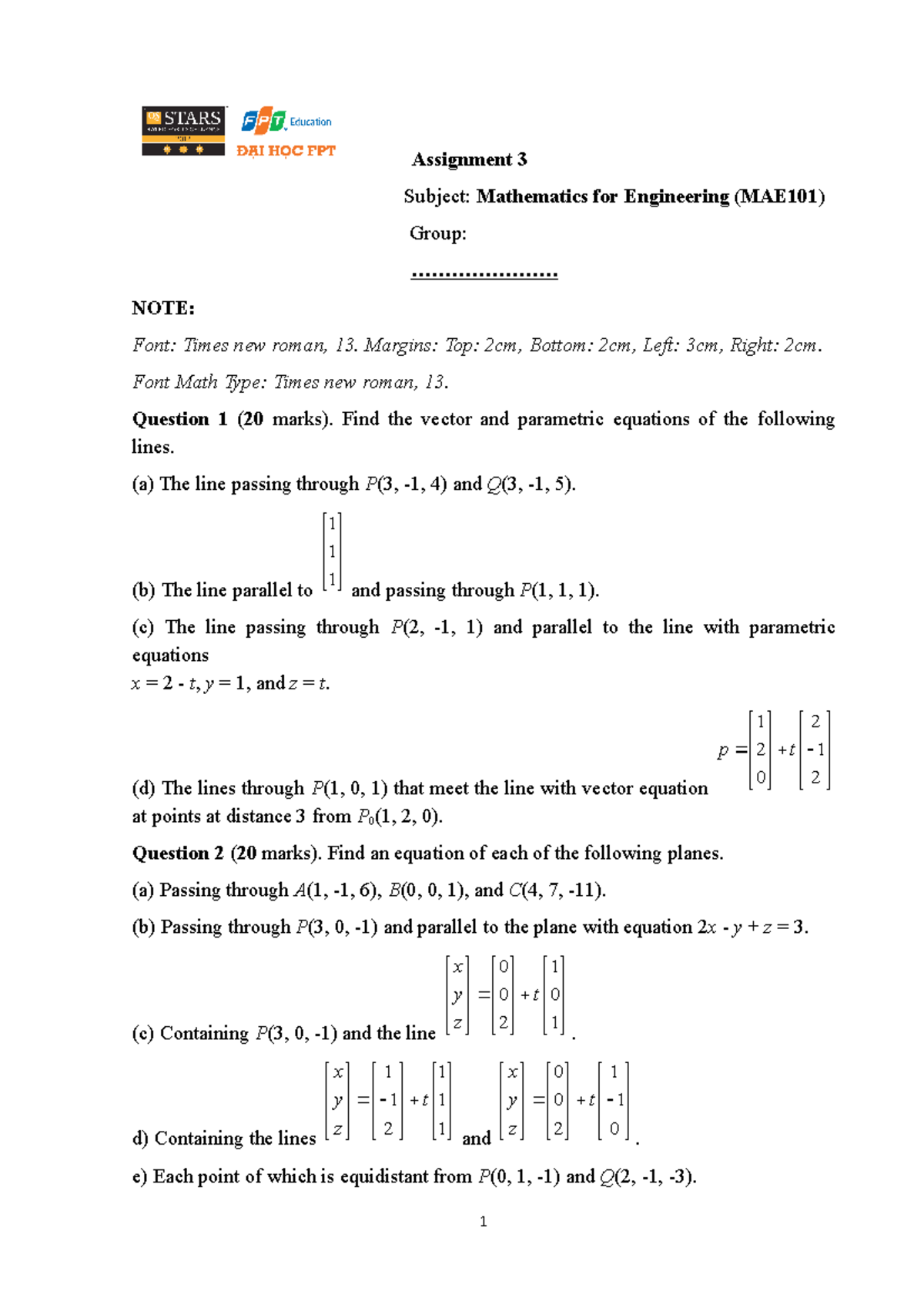 Assignment 3 MAE101 - ko làm nhiều đề lên nha các bạn - Assignment 3 ...
