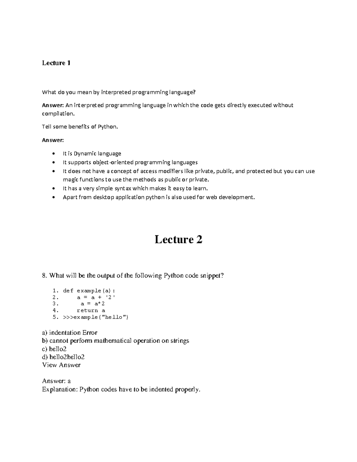 Sheet 1 Dynamic Language - Lecture 1 What do you mean by interpreted ...