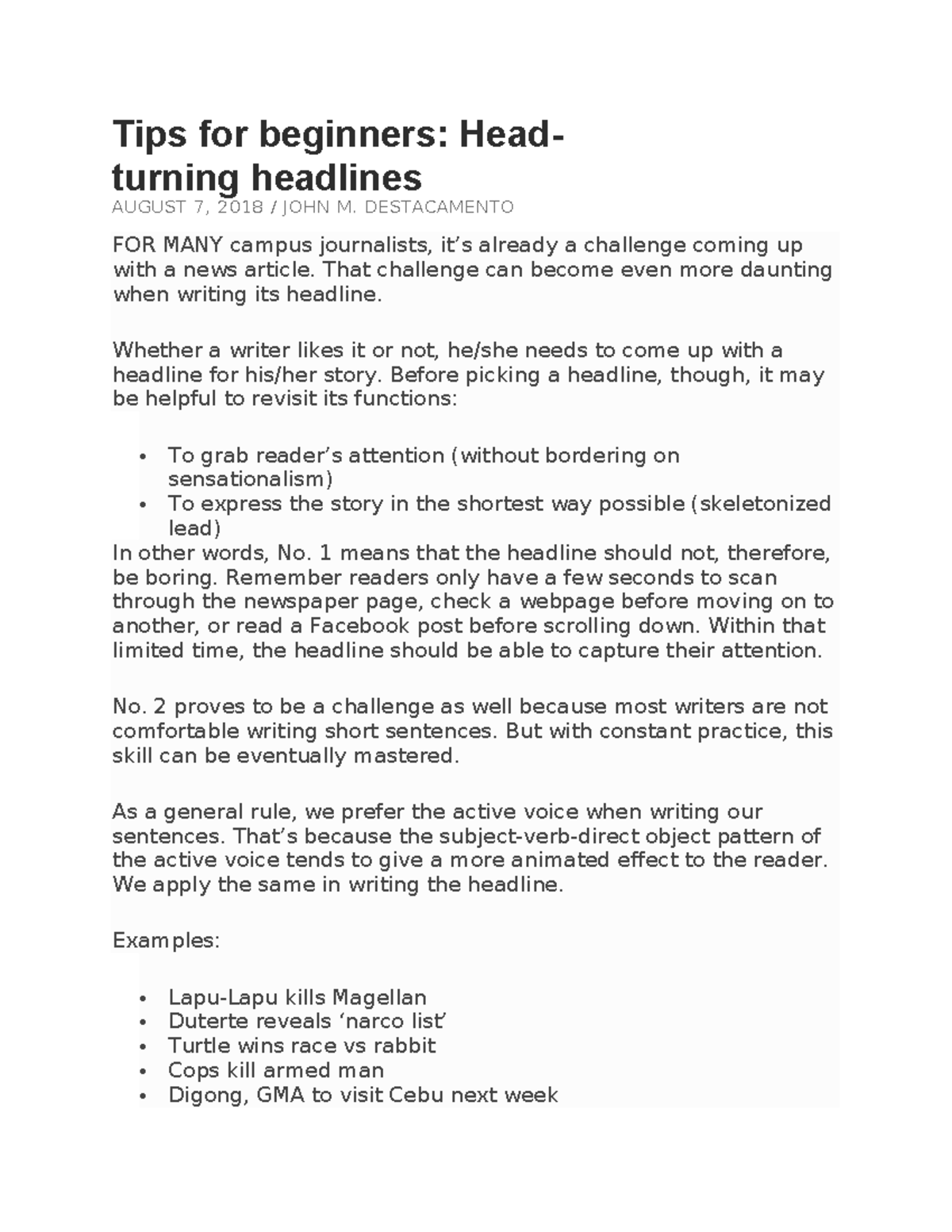 Copyreading-word - Tips for beginners: Head- turning headlines AUGUST 7 ...