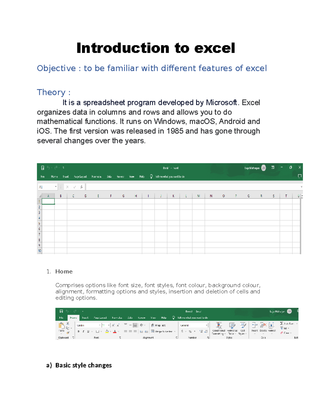 Introduction to excel - Introduction to excel Objective : to be ...