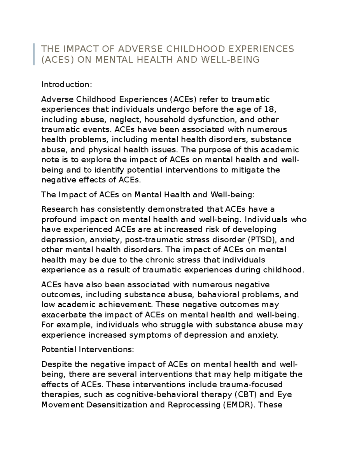 THE Impact OF Adverse Childhood Experiences (ACES) ON Mental Health AND ...
