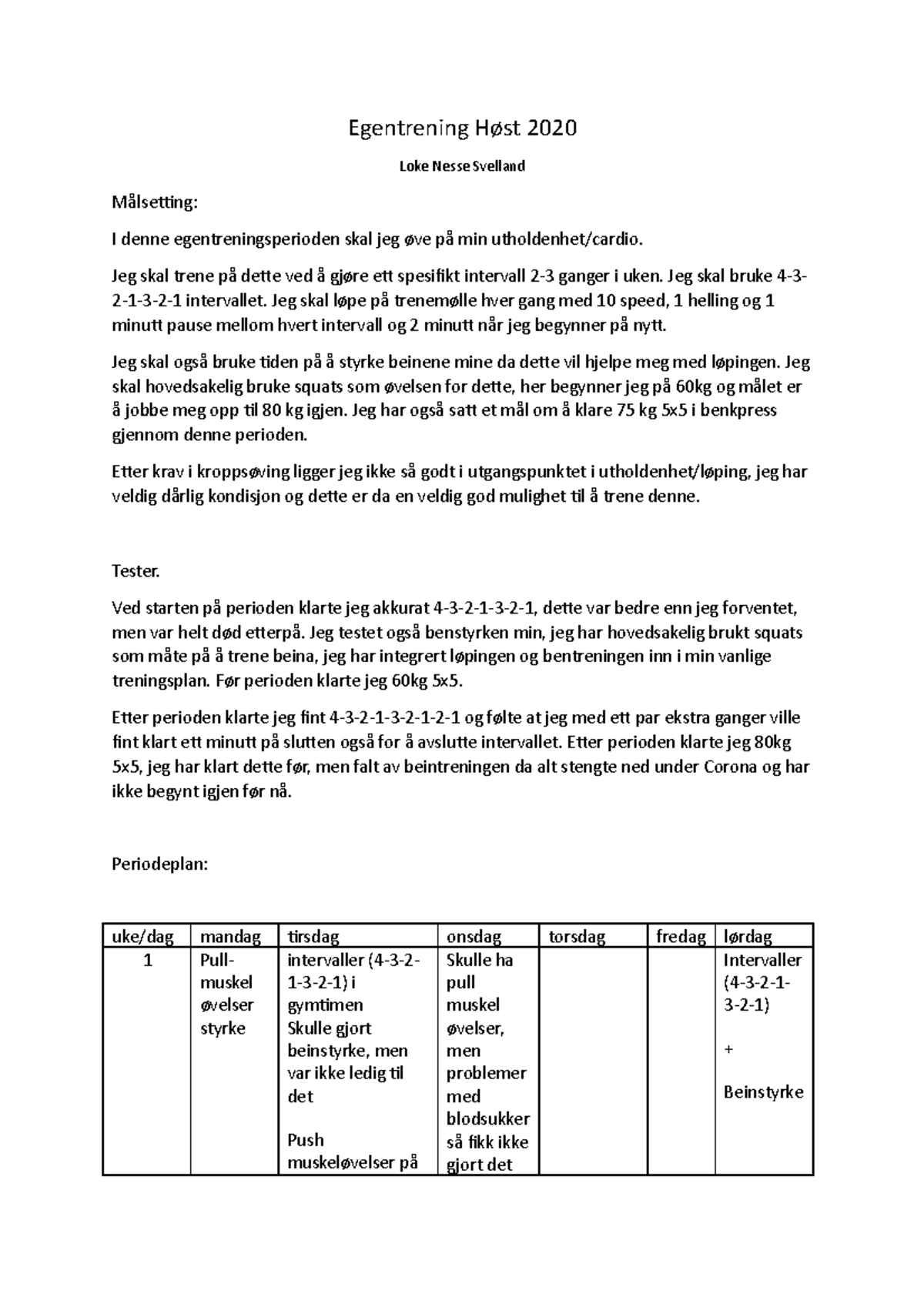 Egentreninghost - Karakter: 5 - Egentrening Høst 2020 Loke Nesse ...