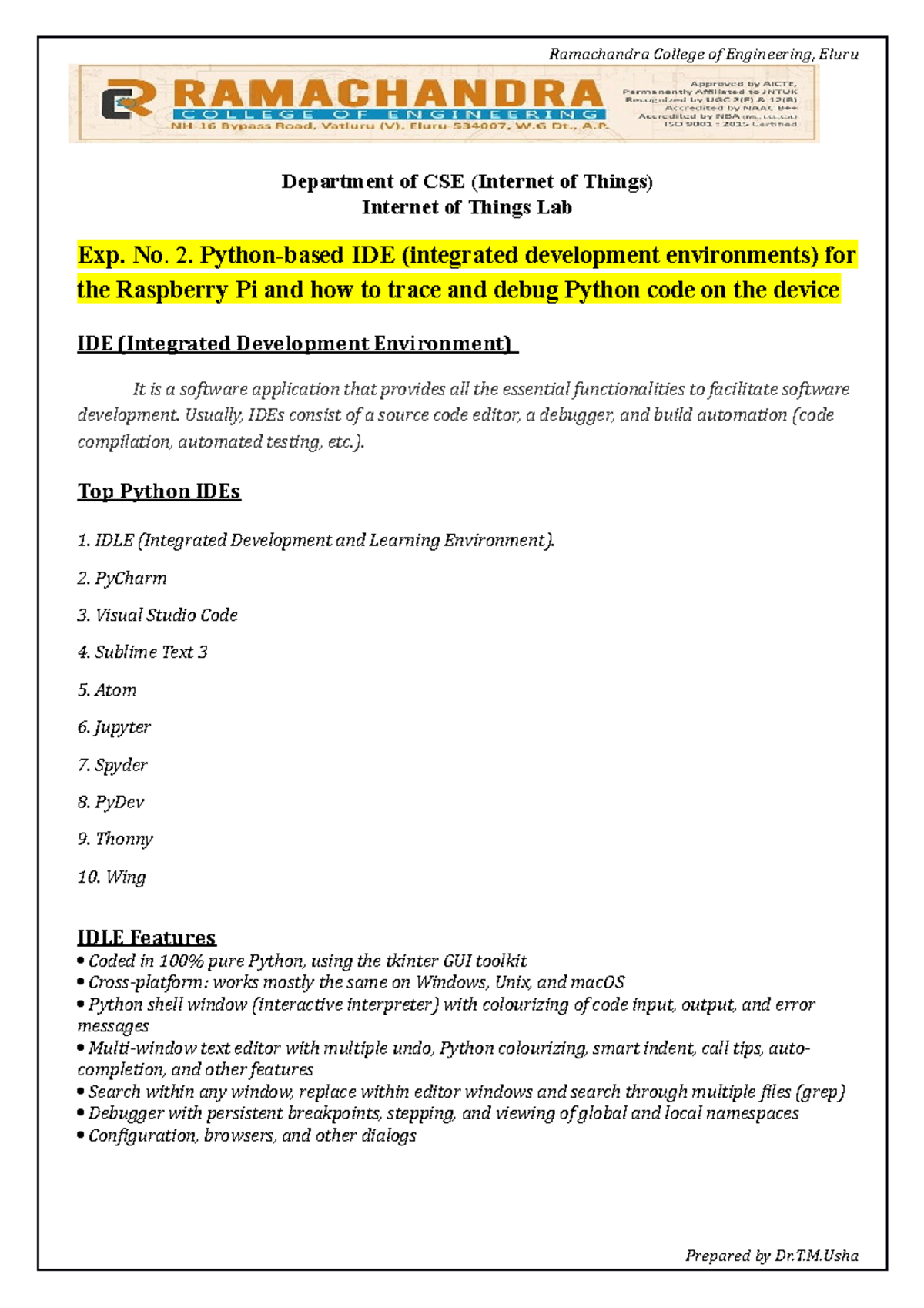 Python IDE Framewors - Ramachandra College of Engineering, Eluru ...