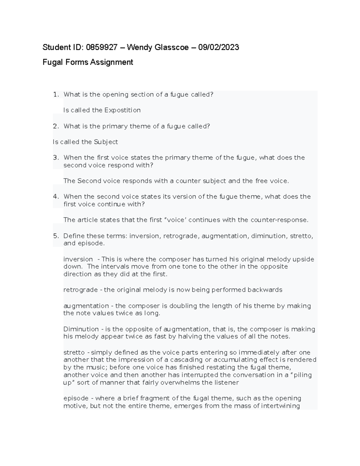 Fugal Forms Assignment - Student ID: 0859927 – Wendy Glasscoe – 09/02 ...