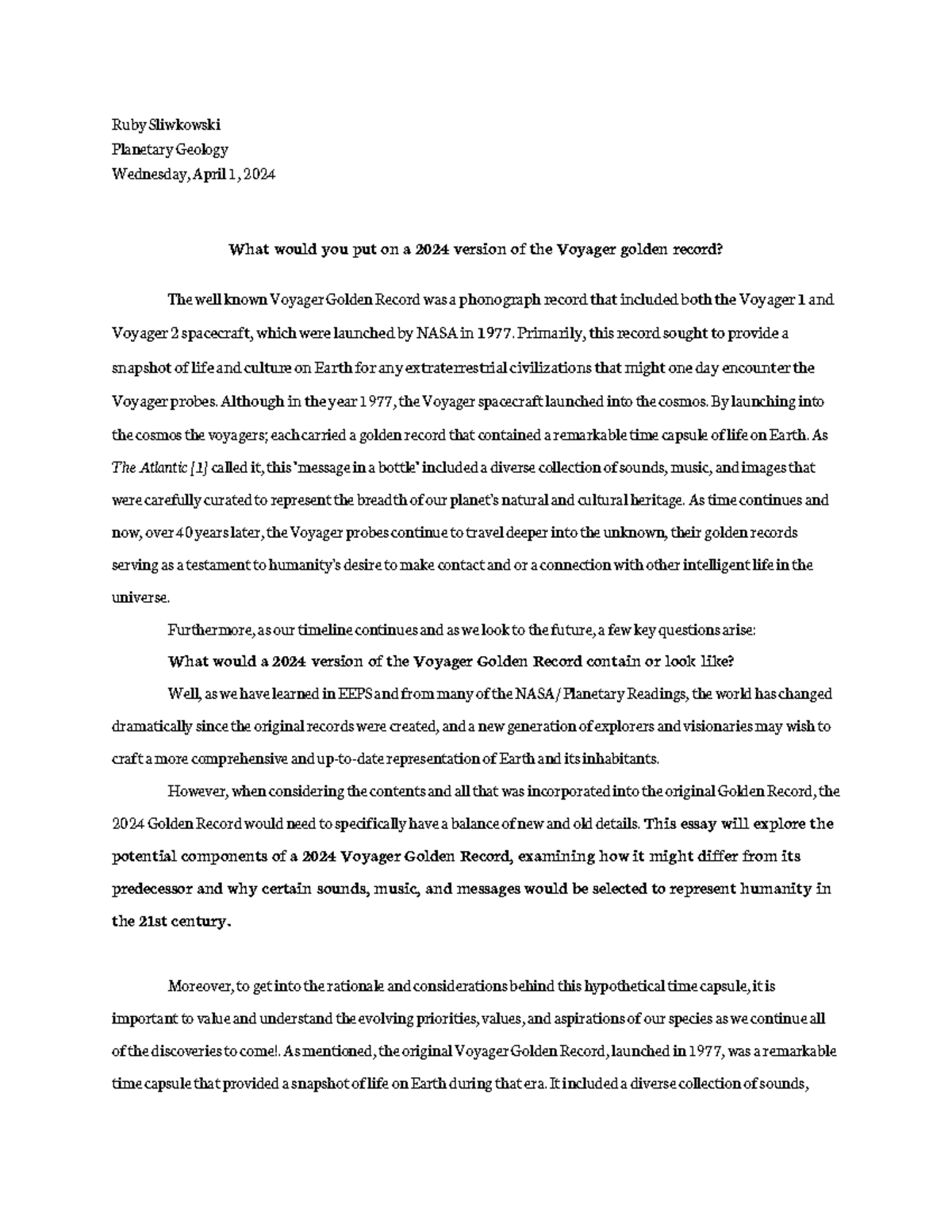 Planetary Geology - Essay (Homework #5)-2 - Ruby Sliwkowski Planetary ...