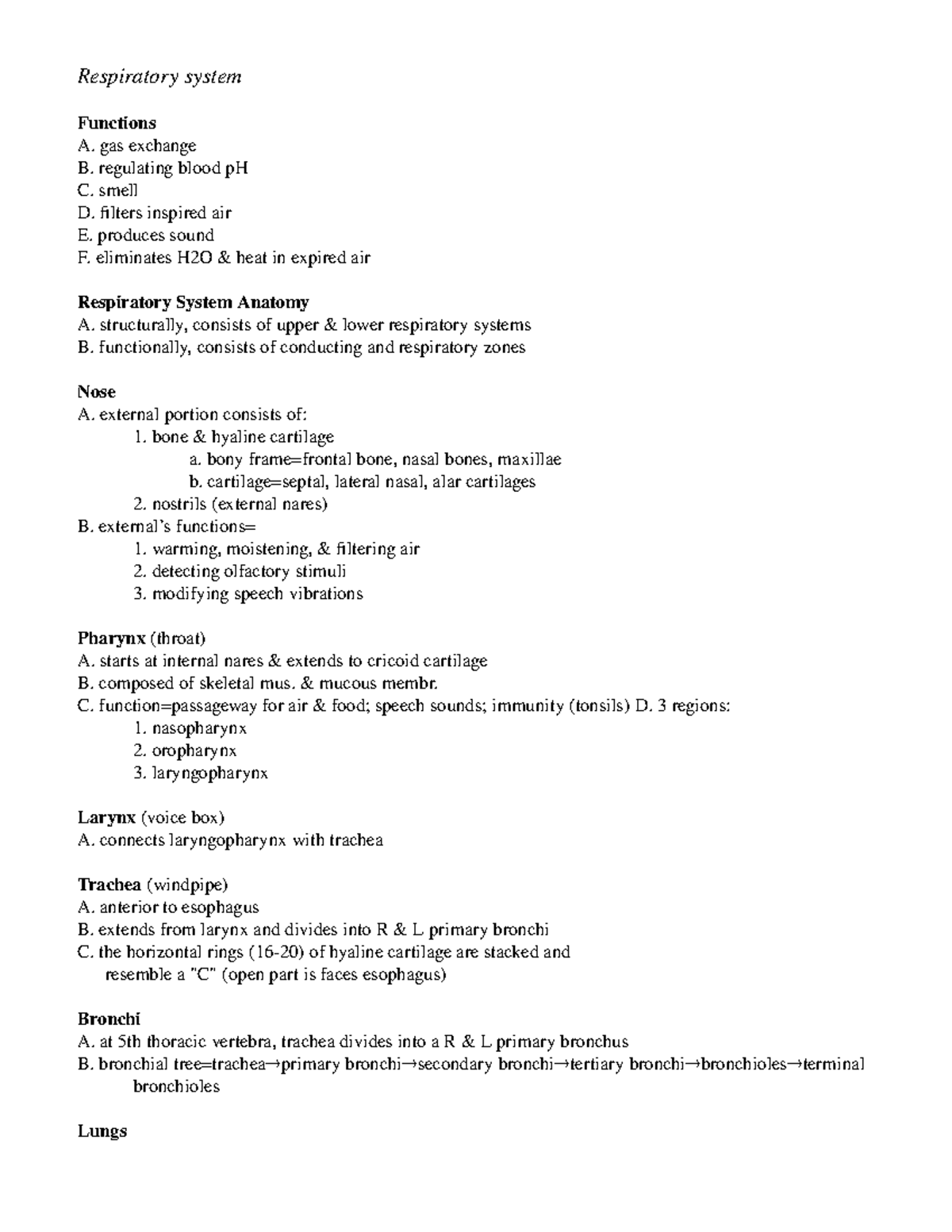 Respiratory system - Anatomy and Physiology notes based on topic ...