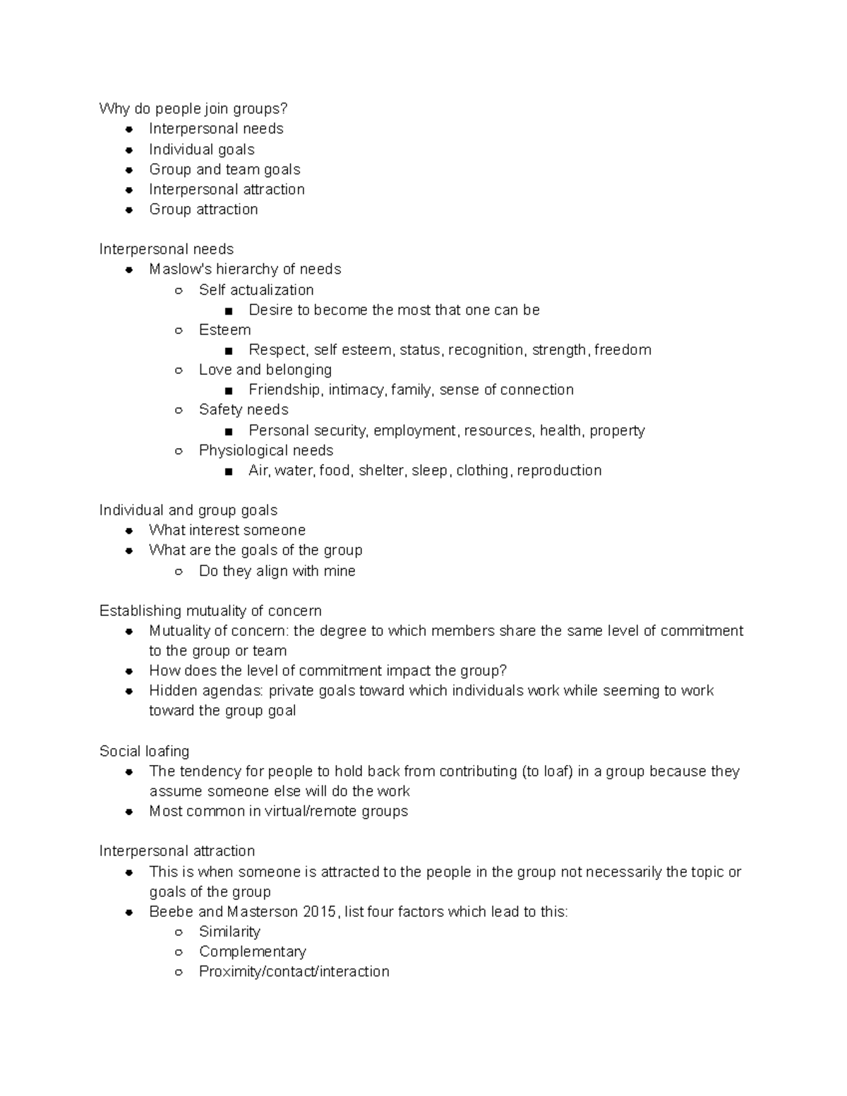 Ch. 3 notes - Why do people join groups? Interpersonal needs Individual ...