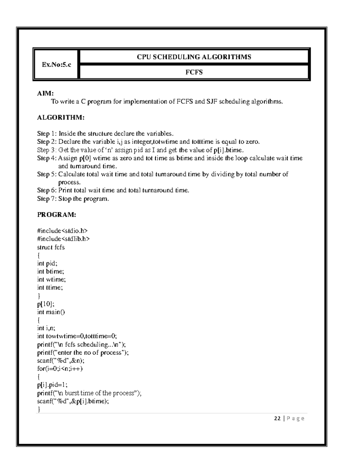 Implementation Of Round Robin Scheduling Algorithms 22 P A G E Ex 5 Cpu Scheduling