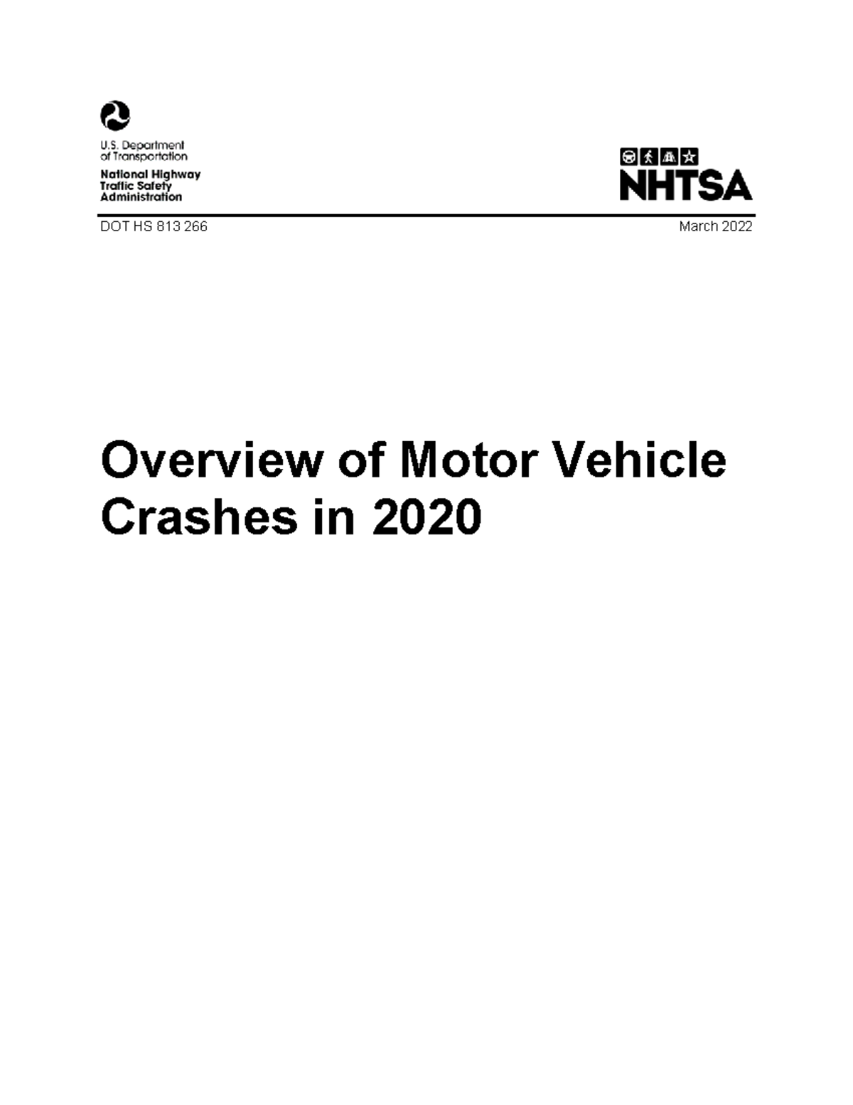 Overview of Motor Vehicle Crashes in 2020 - DOT HS 813 266 March 2022 ...