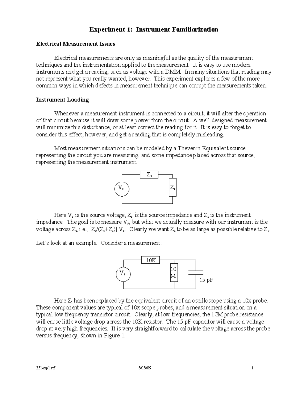 331Project 1 - EE-331 project - 331exp1 8/18/09 1 Experiment 1 ...
