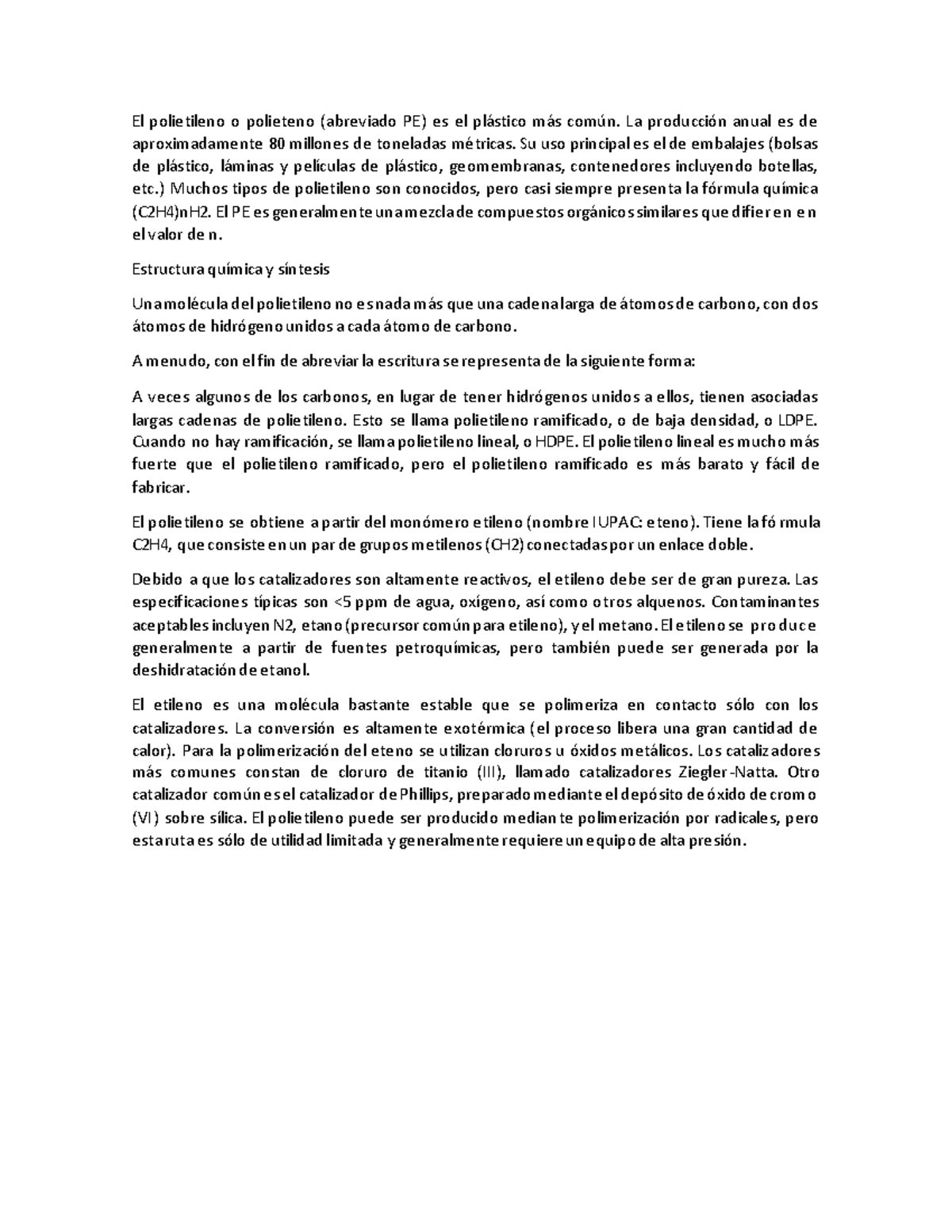 Polimeros - El polietileno o polieteno (abreviado PE) es el plástico ...