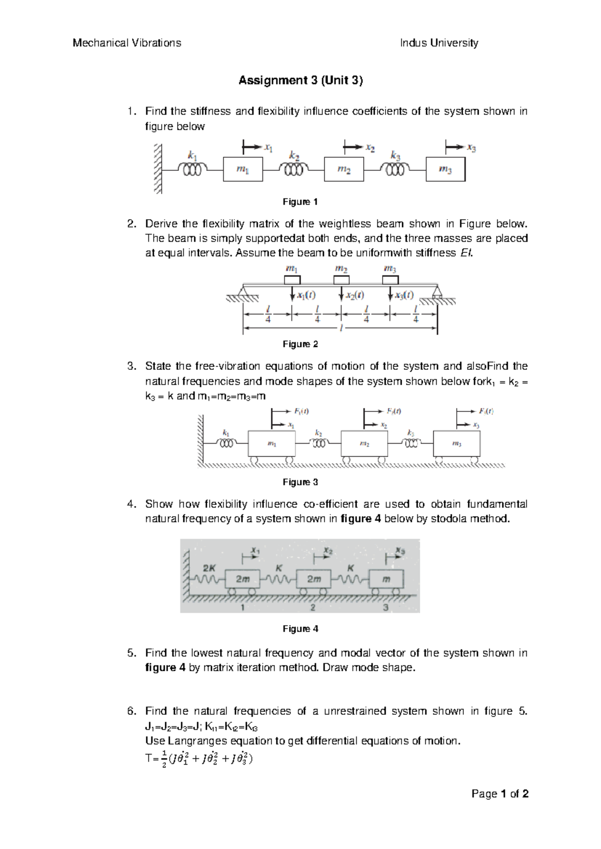 Unit-3 Assignment-3-1 - Mechanical Vibrations Indus University Page 1 of 2 Assignment 3 (Unit 3 ...