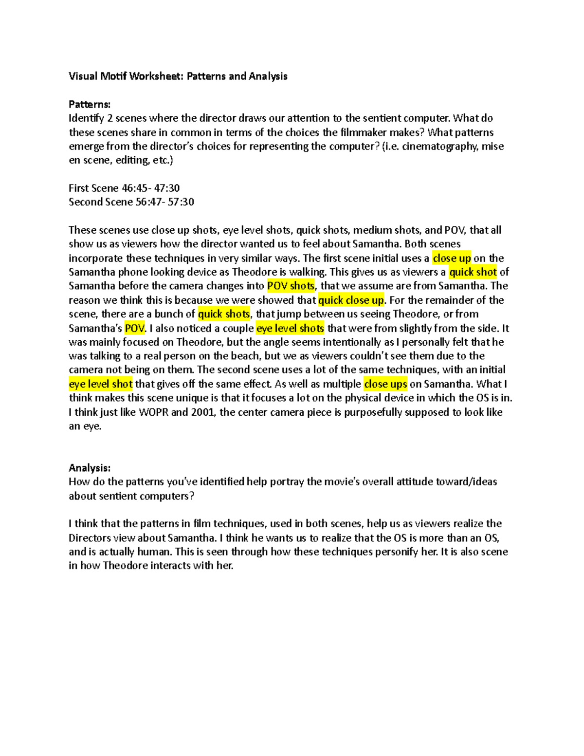 Visual Motif Work Sheet (Her) - Visual Motif Worksheet: Patterns and ...