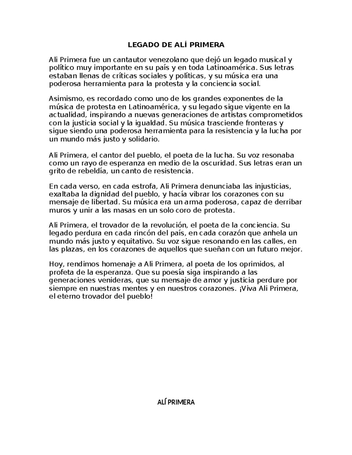 ALI Primera - LEGADO DE ALÍ PRIMERA Ali Primera fue un cantautor ...