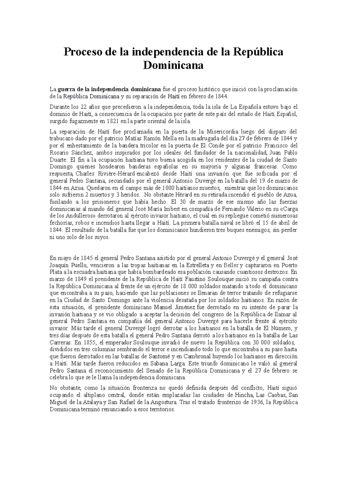 Proceso de la independencia de la República Dominicana - Proceso de la ...