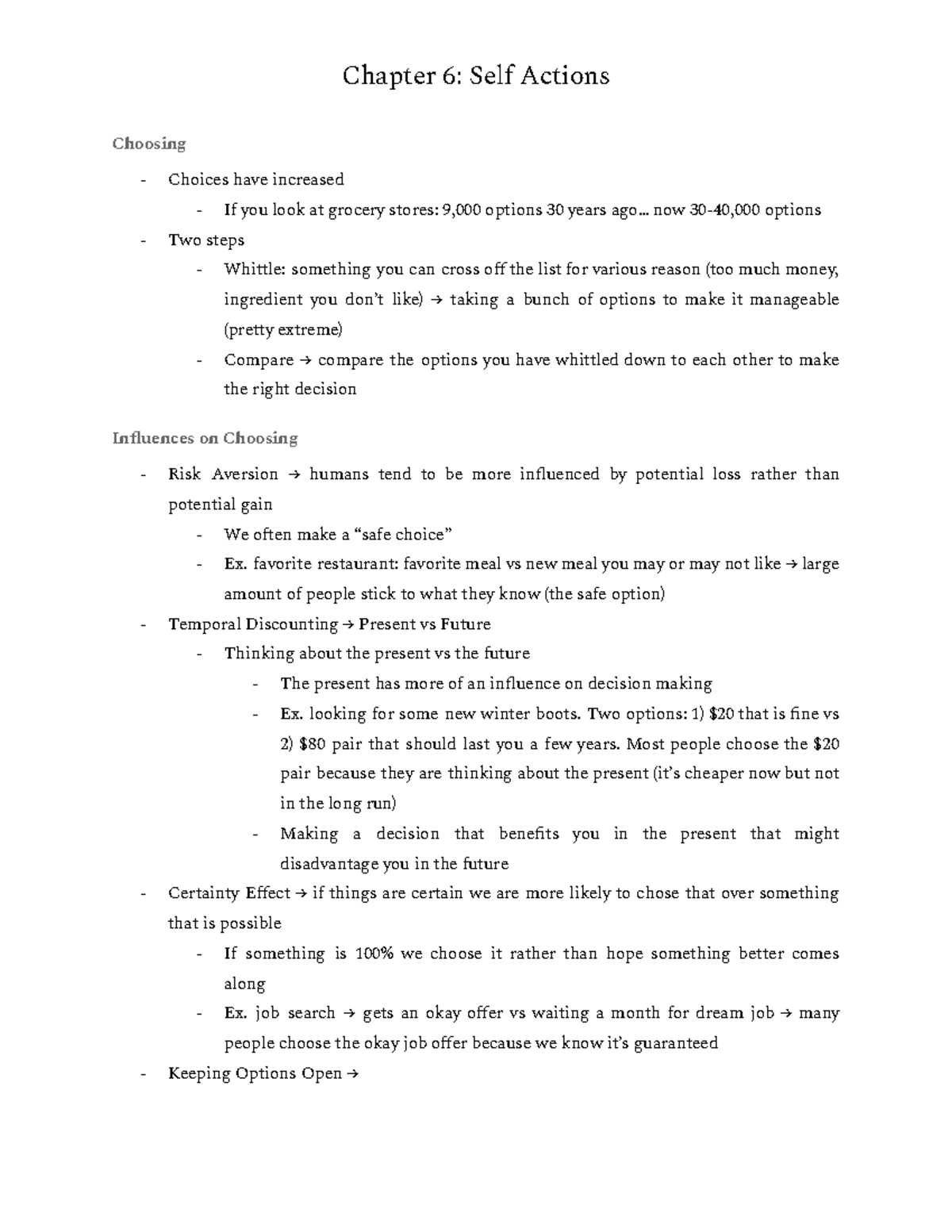 Chapter 4 Self Actions - Chapter 6: Self Actions Choosing - Choices have increased - If you look ...