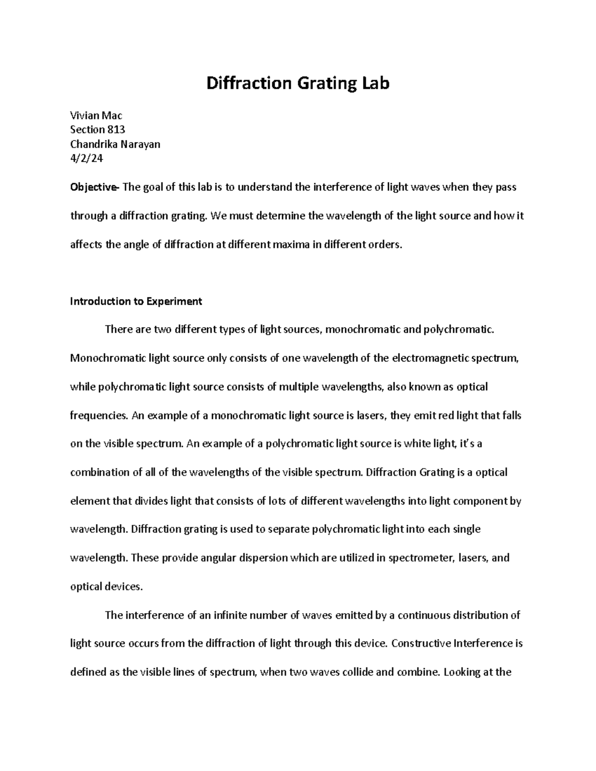 Diffraction Grating Lab intro - Diffraction Grating Lab Vivian Mac ...