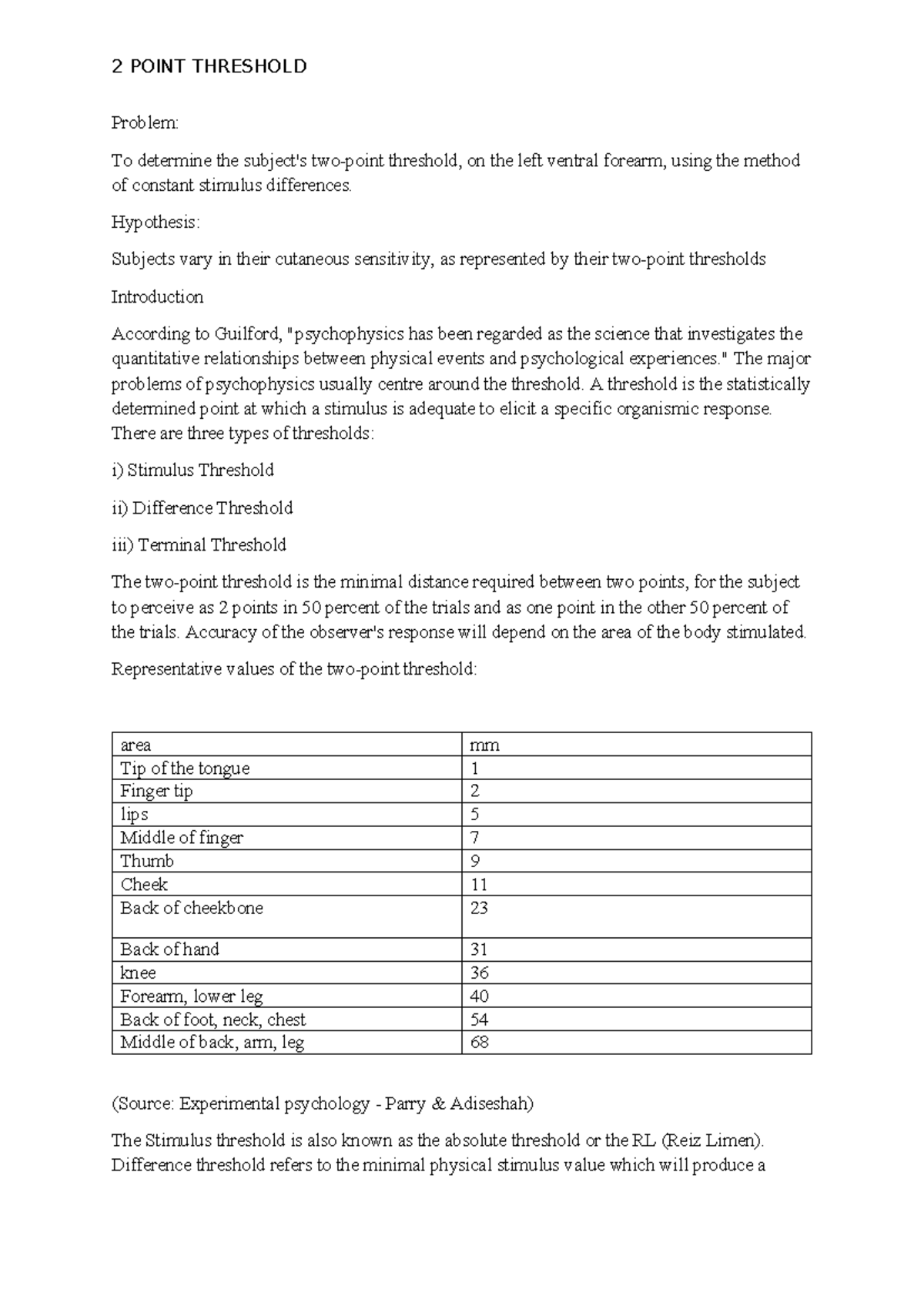 2 point threshold - Problem: To determine the subject's two-point ...