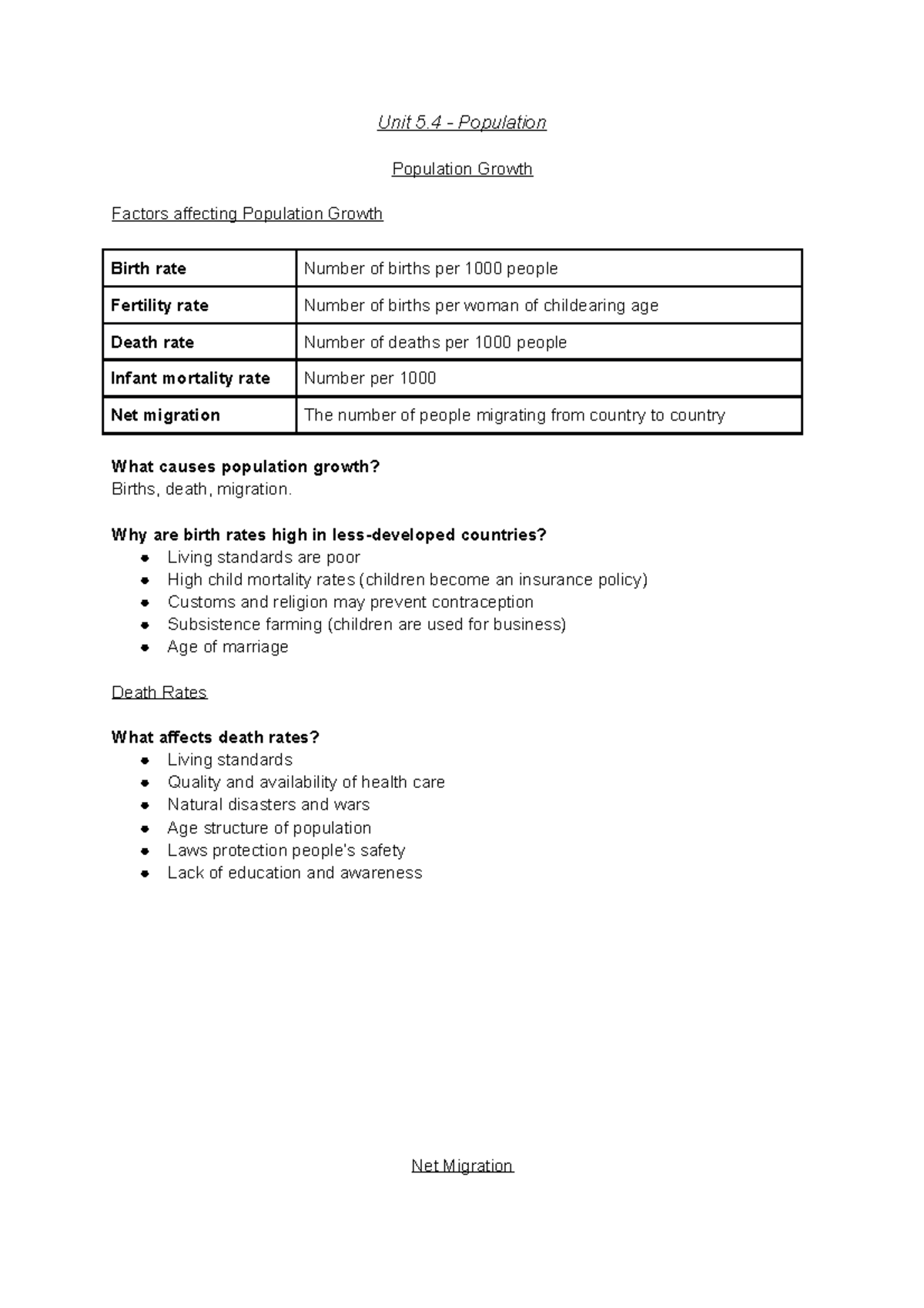 5.4 - Population - Unit 5 - Population Population Growth Factors ...