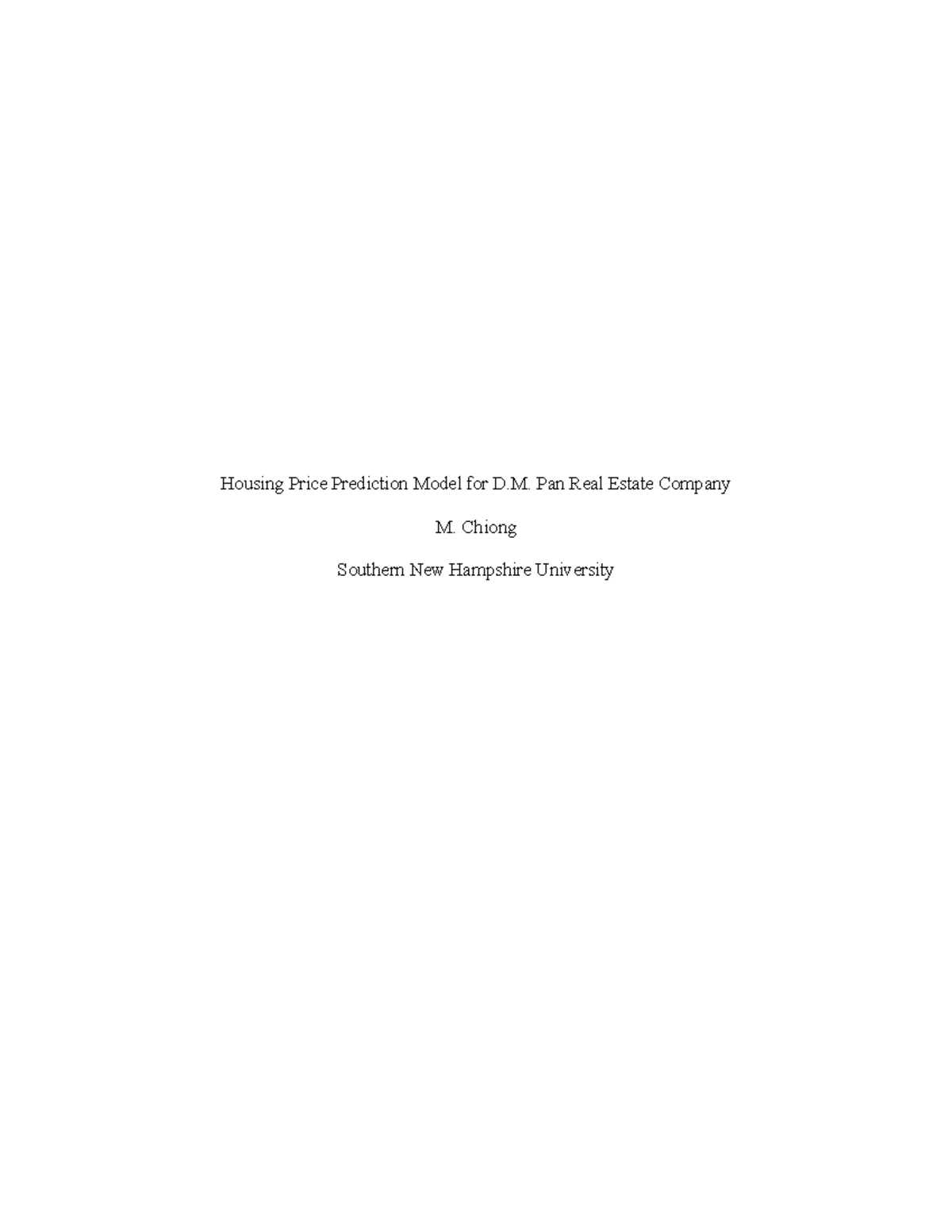 Mat 240 Module Three Assignment Housing Price Prediction Model For D