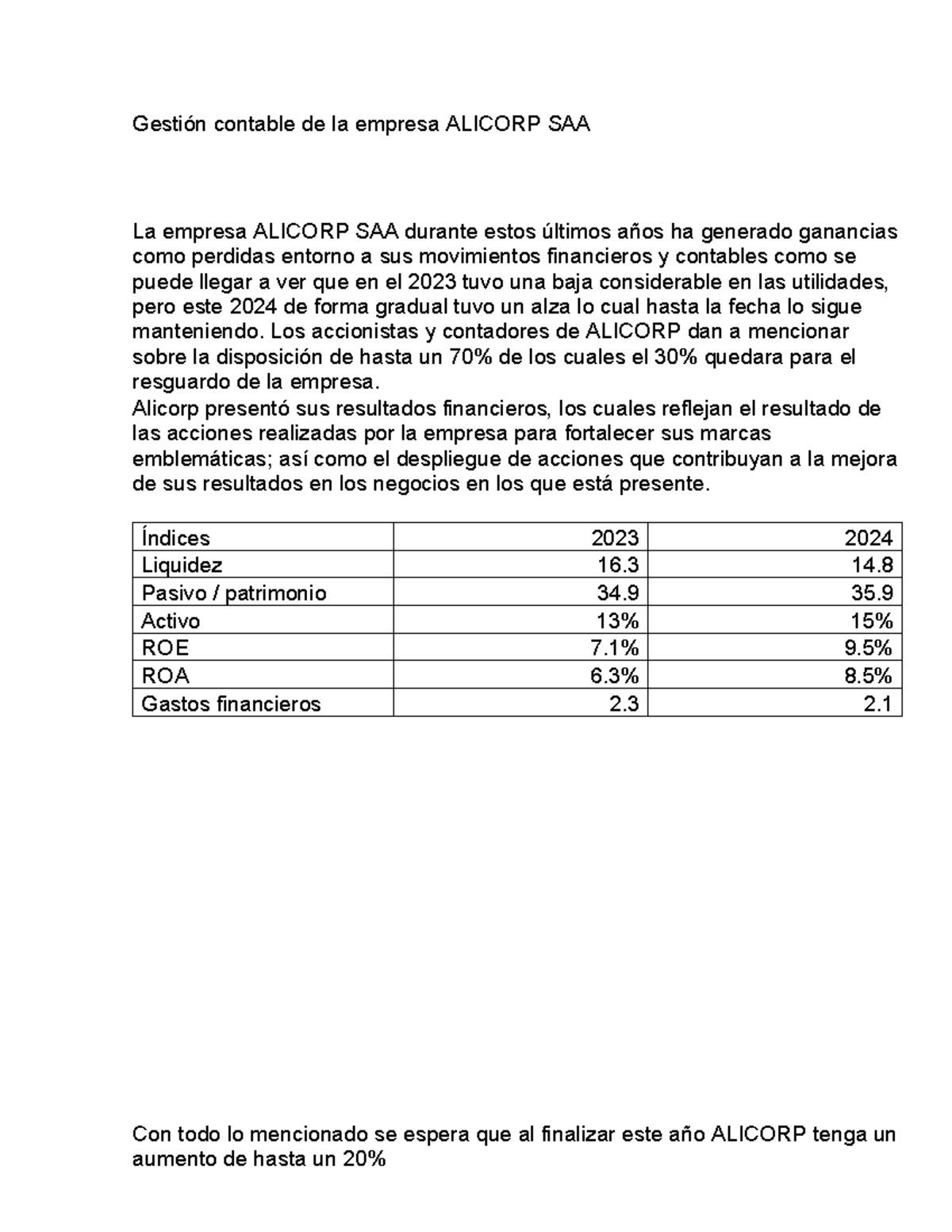 Gestion contable Alicorp - Gestión contable de la empresa ALICORP SAA La empresa ALICORP SAA ...