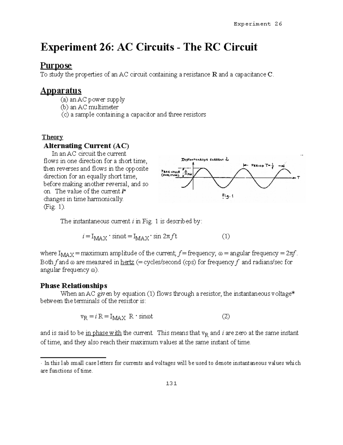 26 RC Circuit - review - Experiment 26: AC Circuits - The RC Circuit ...