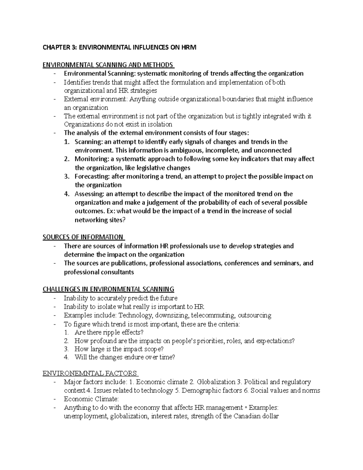 Chapter 3 - HRM 3430 - CHAPTER 3: ENVIRONMENTAL INFLUENCES ON HRM ...