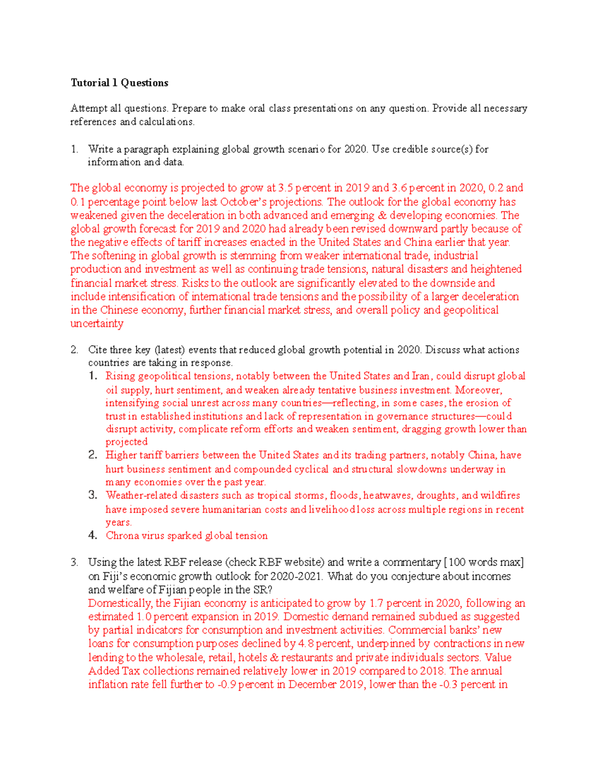 Tutorial 1 solutions - Tutorial 1 Questions Attempt all questions ...