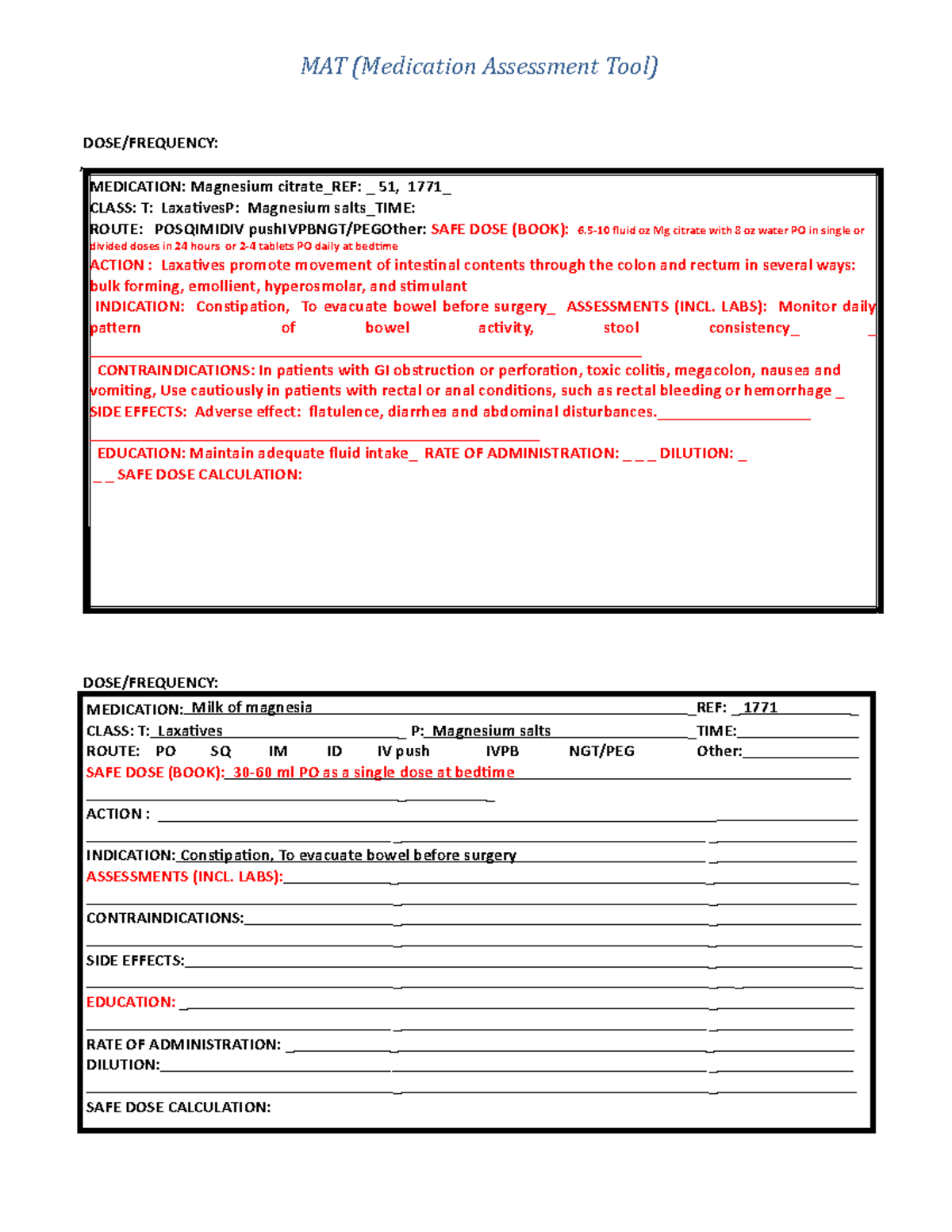 MAT 2019 (3)Magnesium citrate - MAT (Medication Assessment Tool) DOSE ...