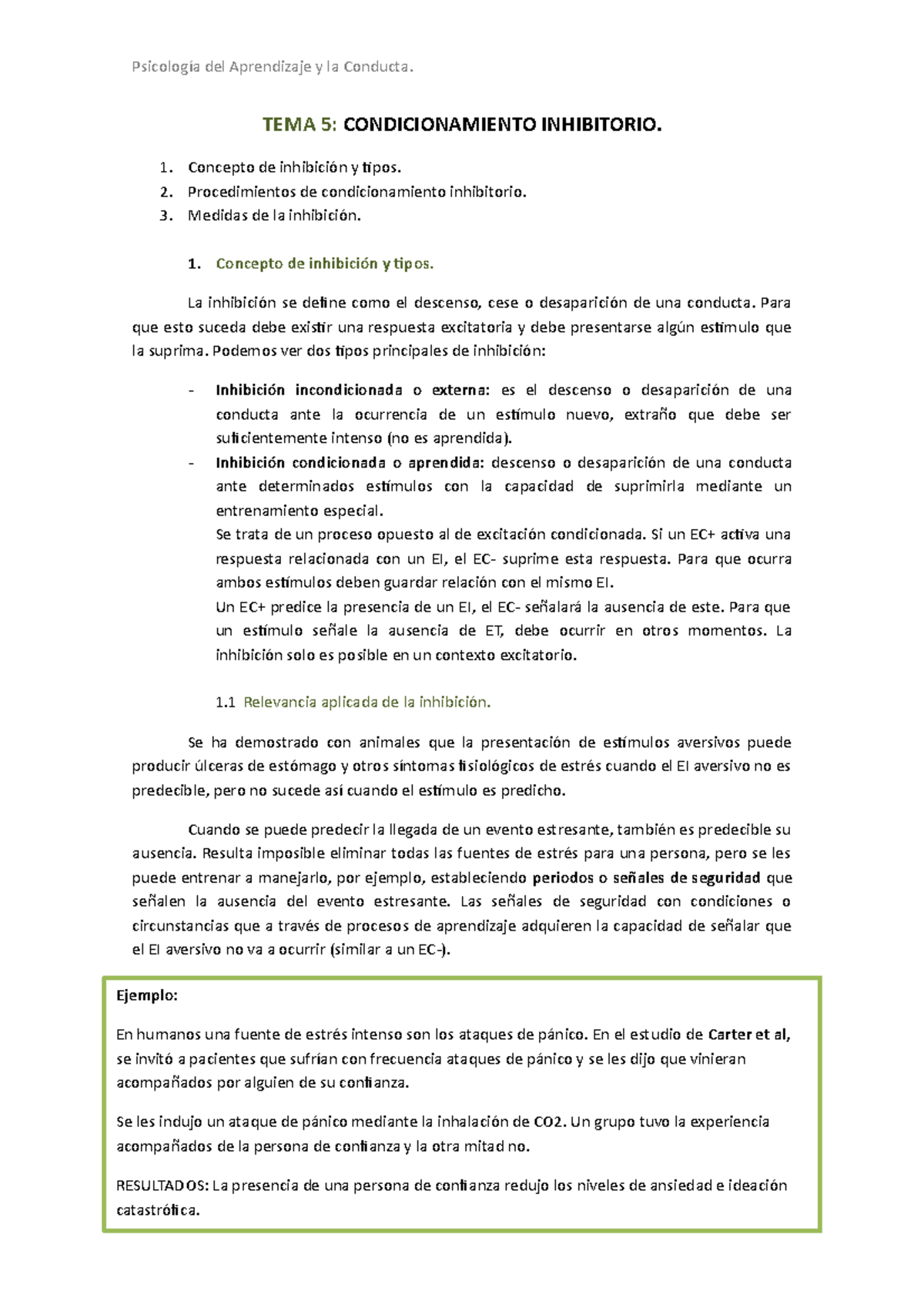TEMA 5 - Apuntes de clase. - TEMA 5: CONDICIONAMIENTO INHIBITORIO ...