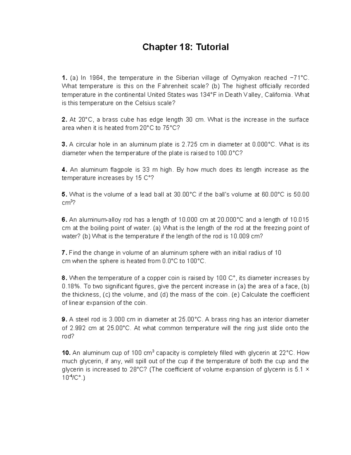 Tutorial-Chapter 18 - useful for practice - Chapter 18: Tutorial 1. (a ...