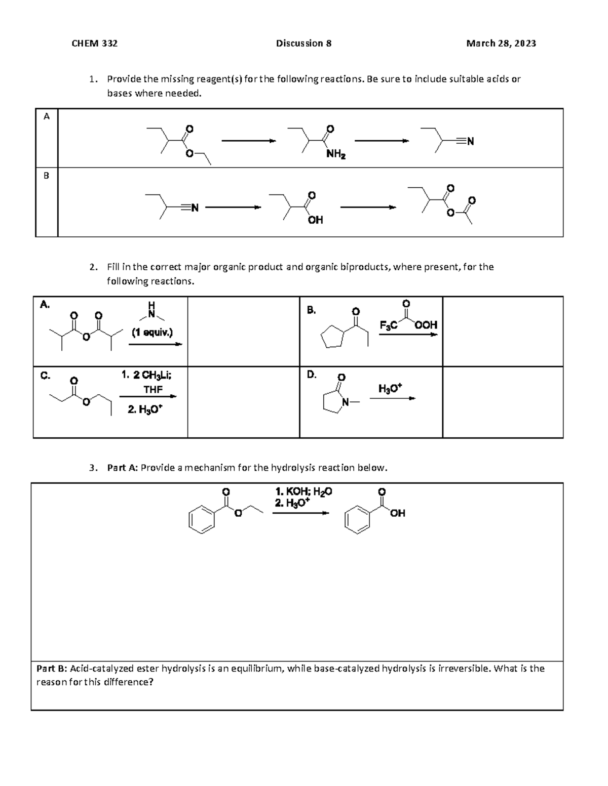 SP 23 D8 TAI - n,a - CHEM 332 Discussion 8 March 28, 2023 Provide the ...