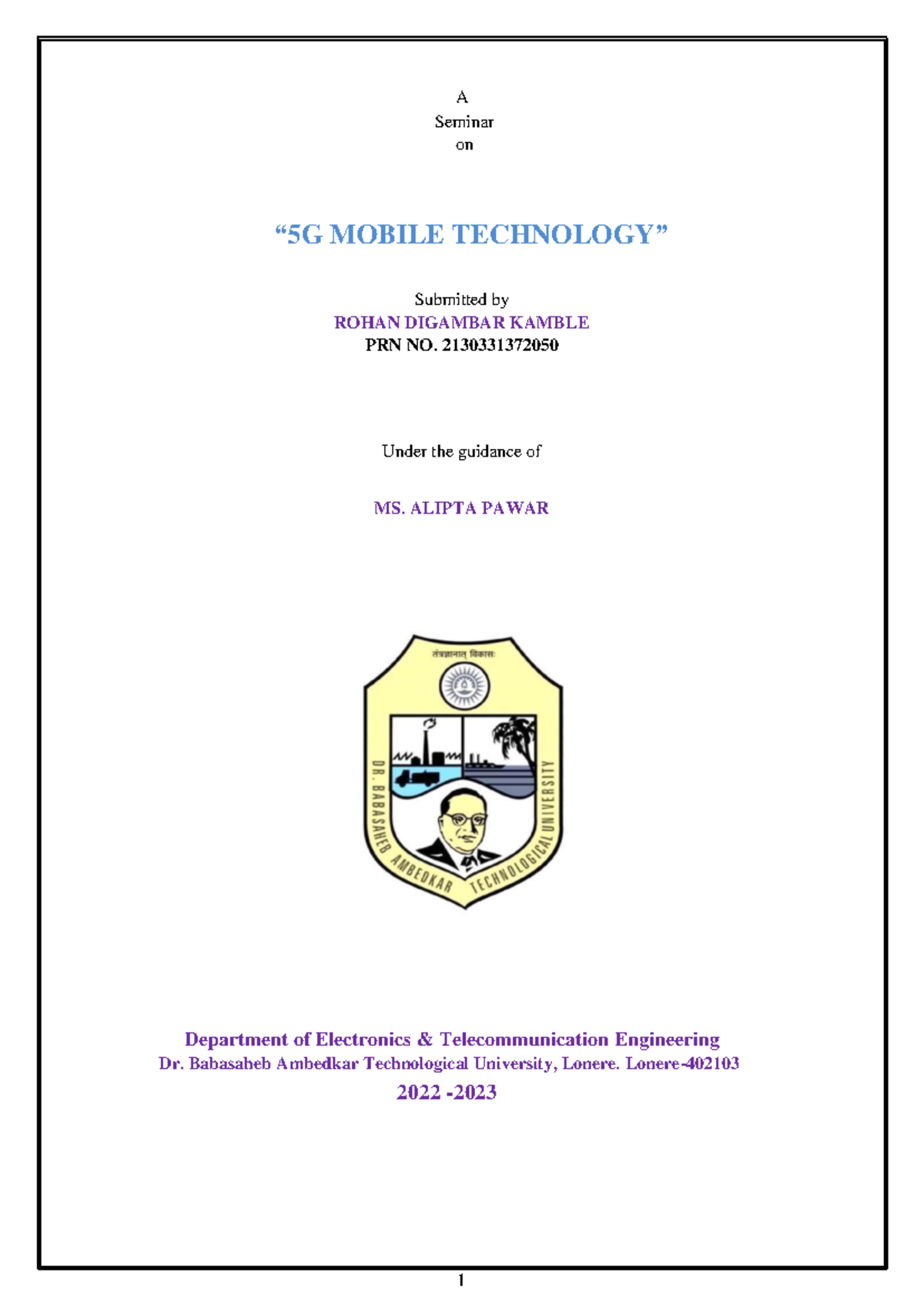 5G Mobile Technology Report - 1 A Seminar on “5G MOBILE TECHNOLOGY ...
