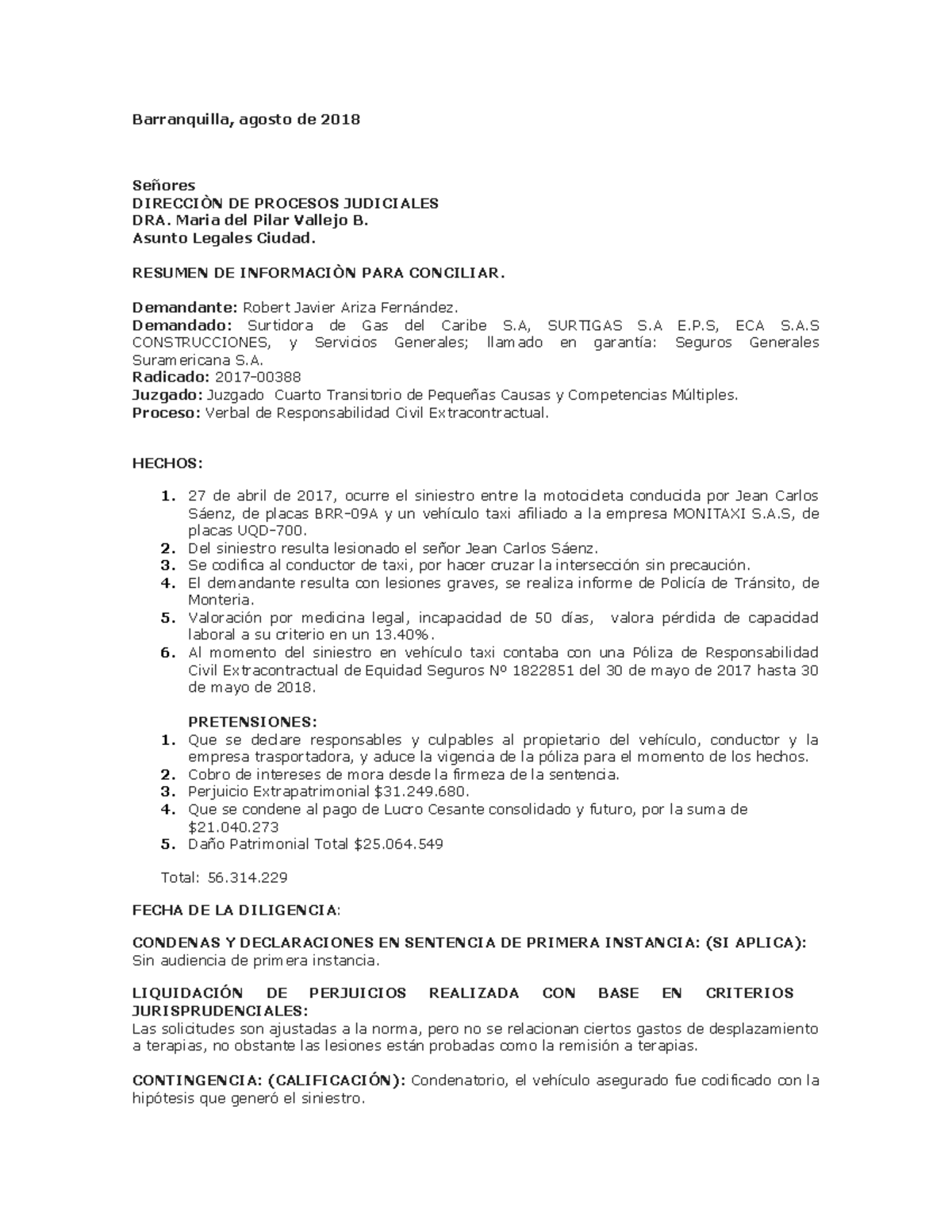 Análisis jurídico del proceso Jean Saenz VS Equidad - Barranquilla ...