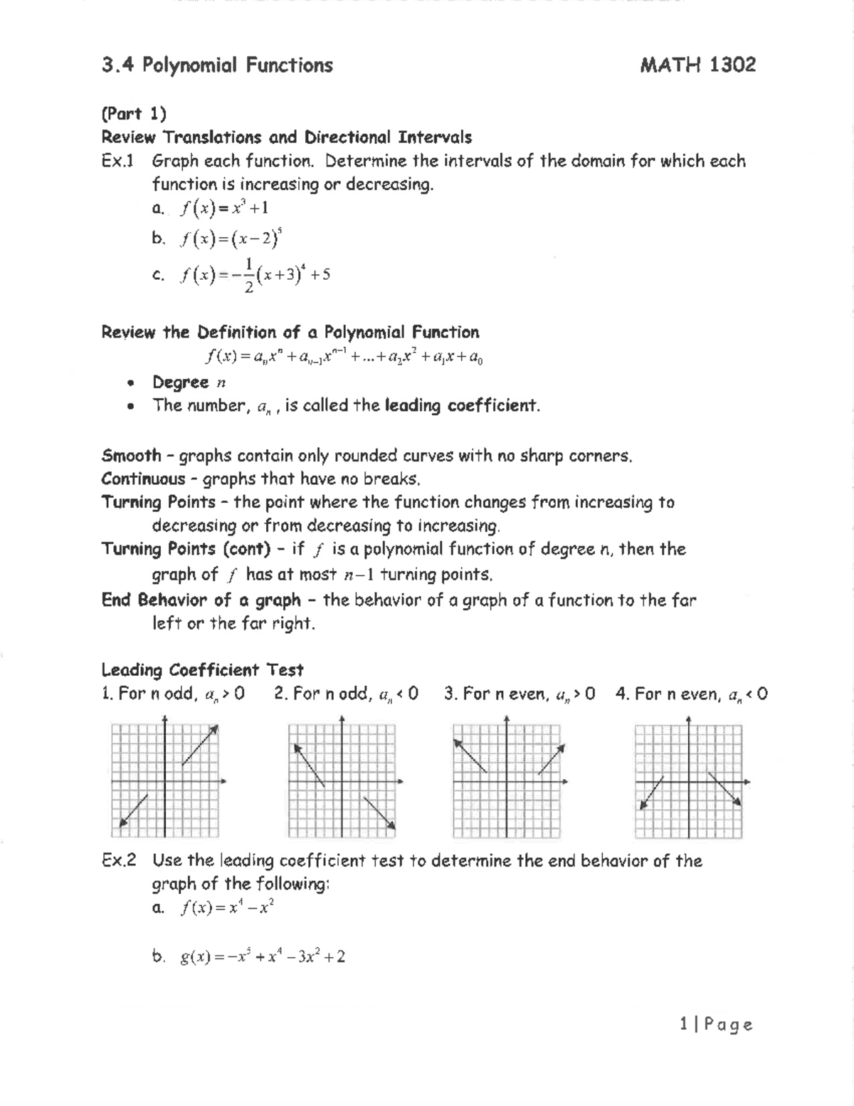 College Algebra Chapter 3.4 - 3 Polynomial Functions MATH 1302 (Part 1 ...