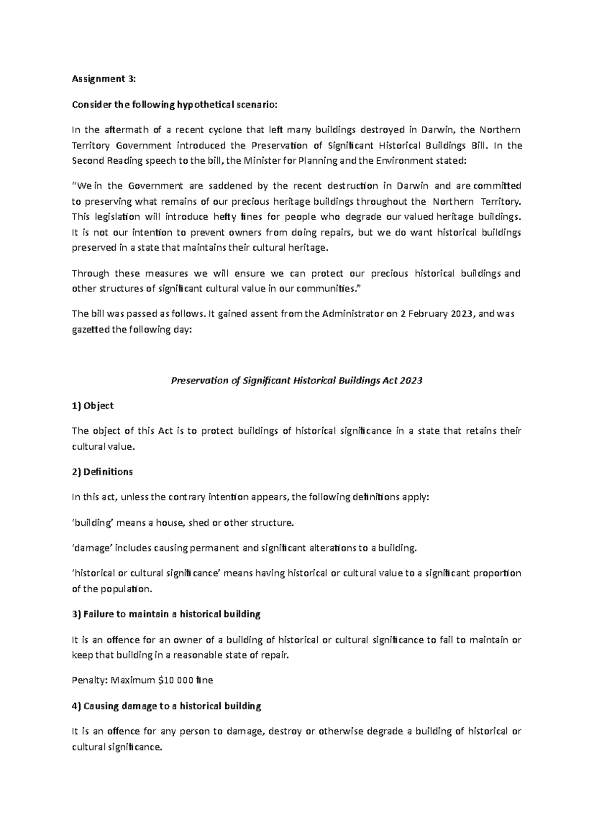 Assignment 3 - In the Second Reading speech to the bill, the Minister ...