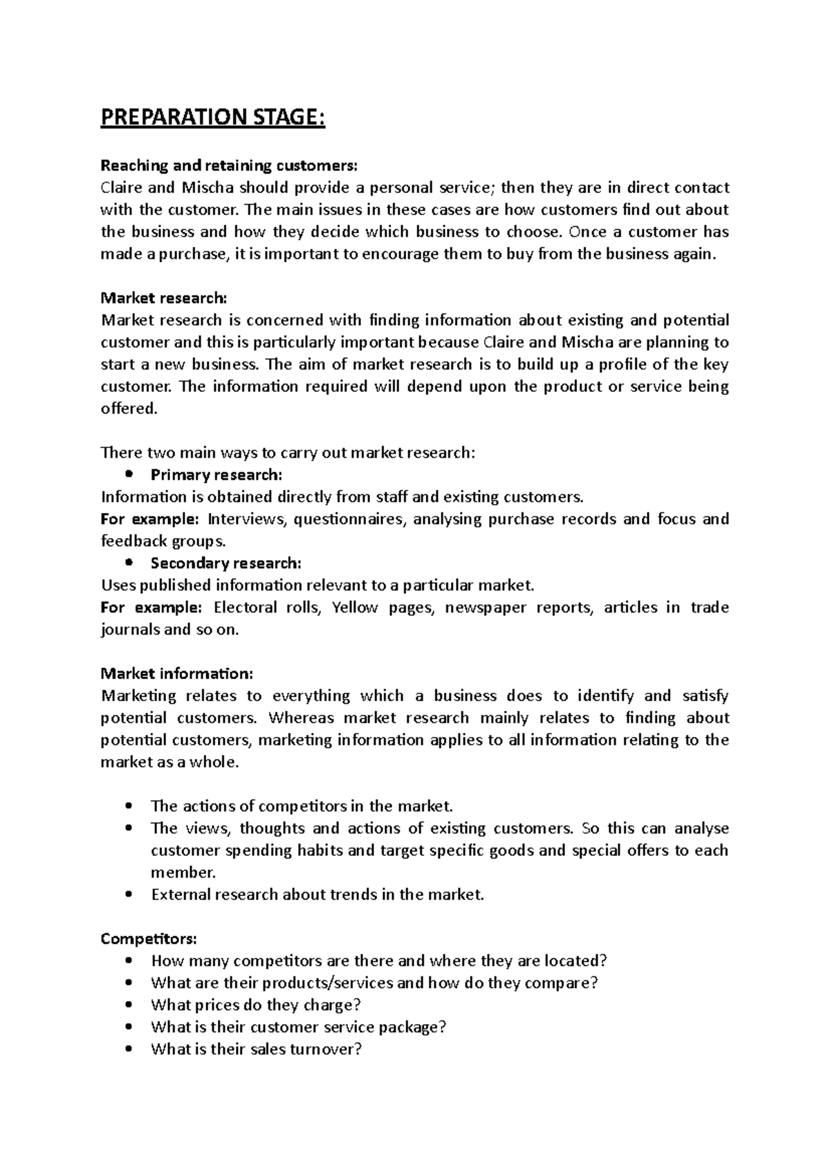 Preparation Stage - PREPARATION STAGE: Reaching and retaining customers ...